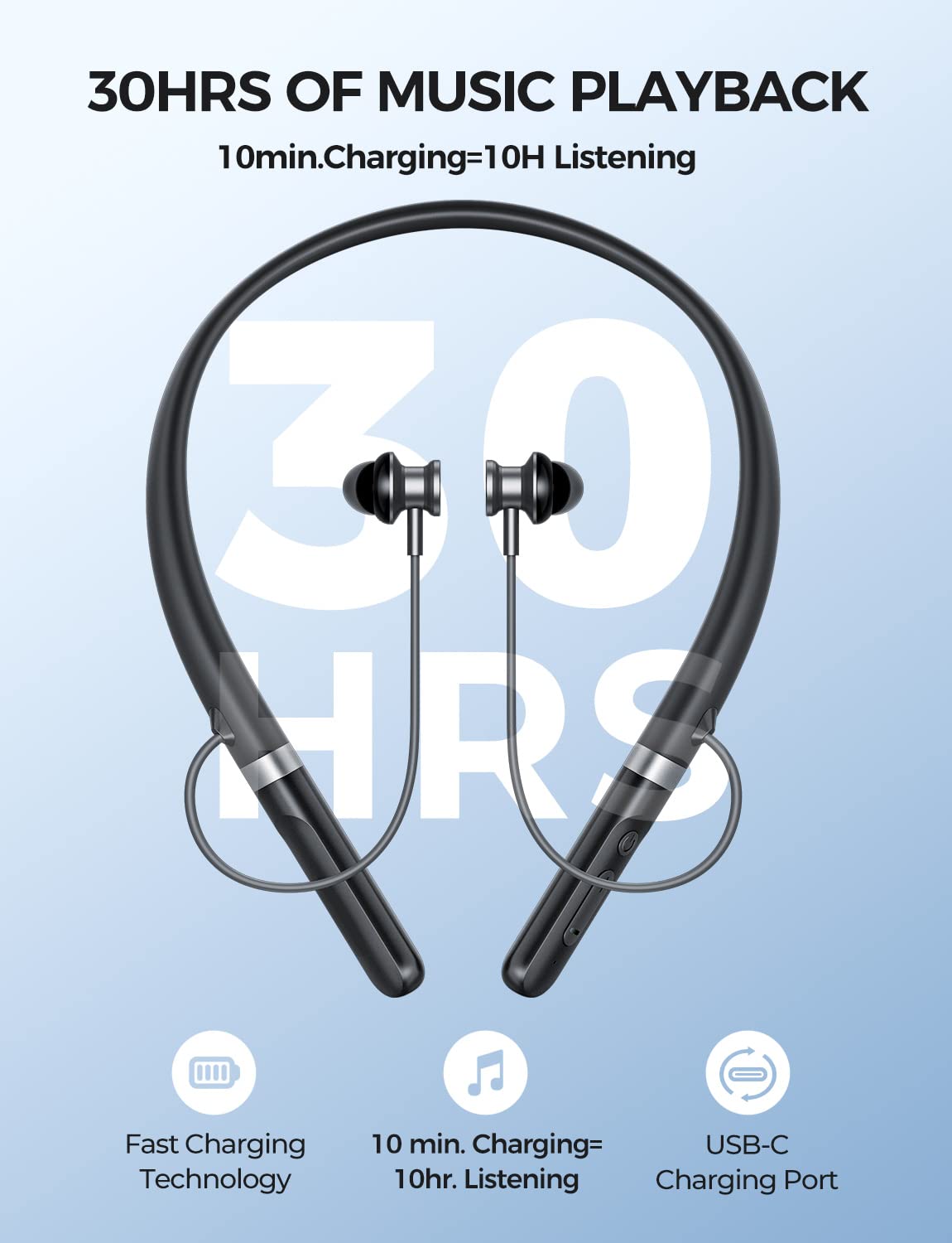 Bluetooth 5.2 Neckband Headphones Around the Neck Bluetooth Earphones with 35H Playtime, Noise Cancelling Wireless Neckband Earbuds USB-C Fast Charging/IPX8 Waterproof/Magnetic Design, for Sport