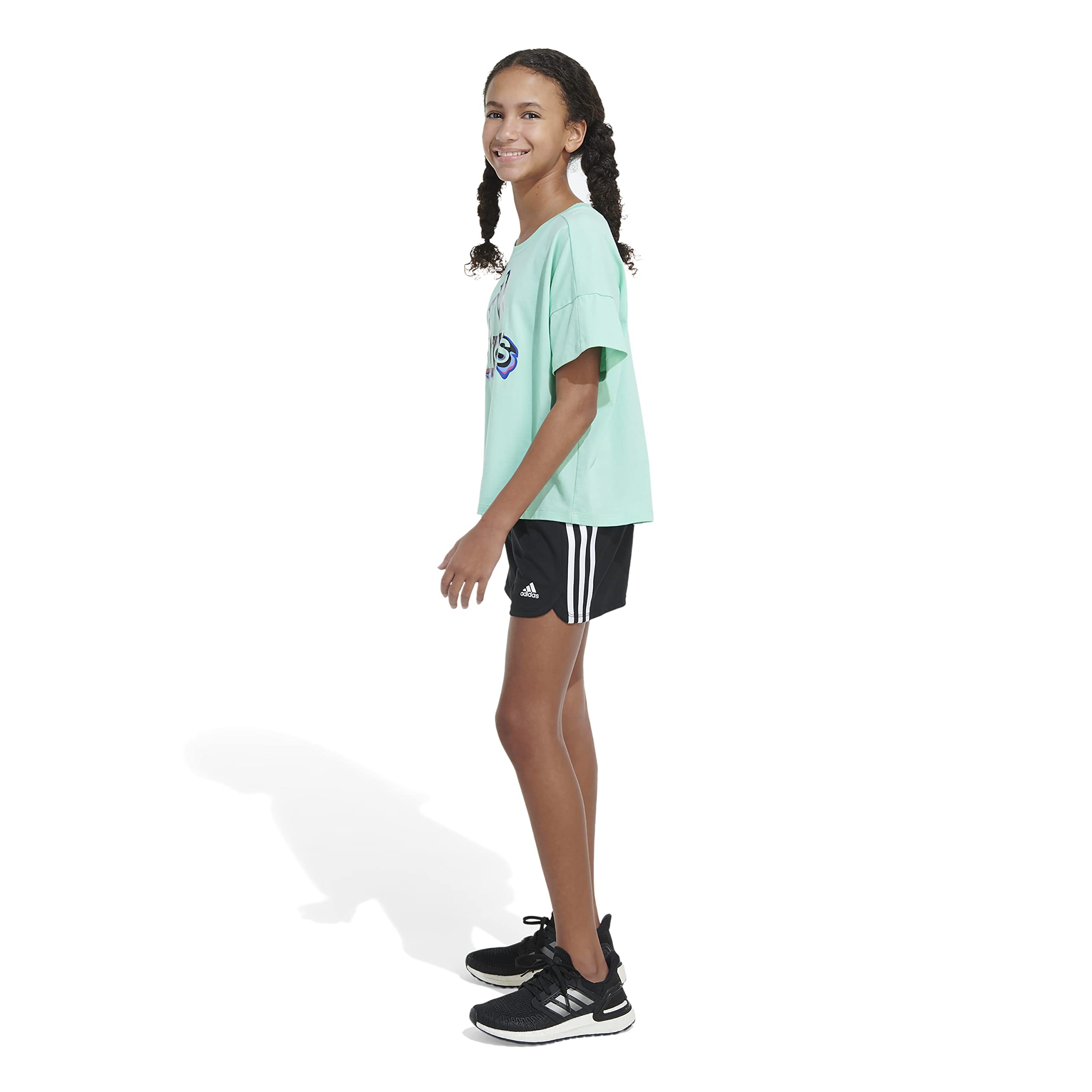 adidas Girls' Toddler Short Sleeve Loose Boxy Tee, Easy Green, 3T