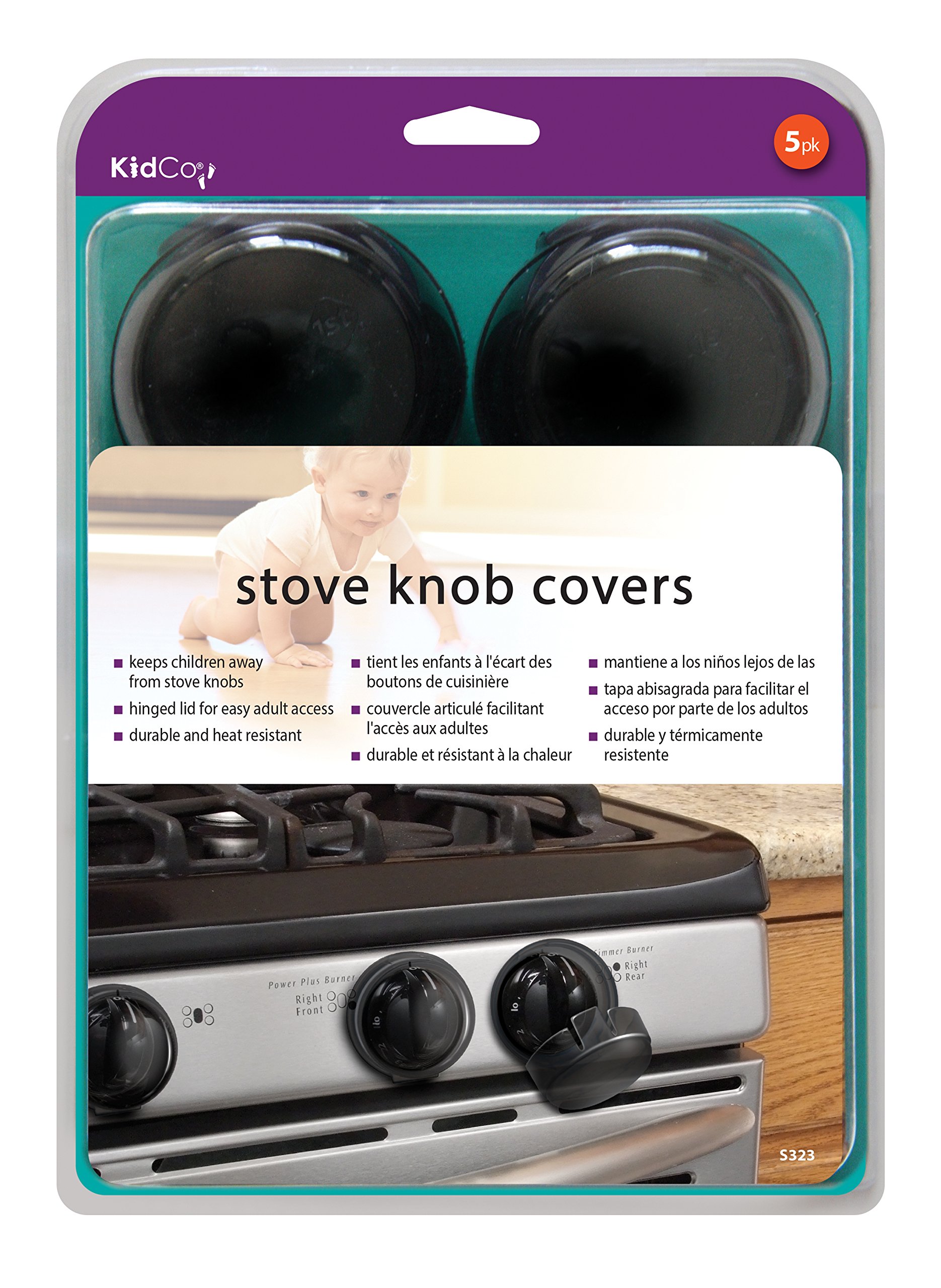 KidCo Stove Knob Covers for Child Safety (5 Pack) Universal Size Charcoal View Childproof Oven Knob Covers for Kids and Pets