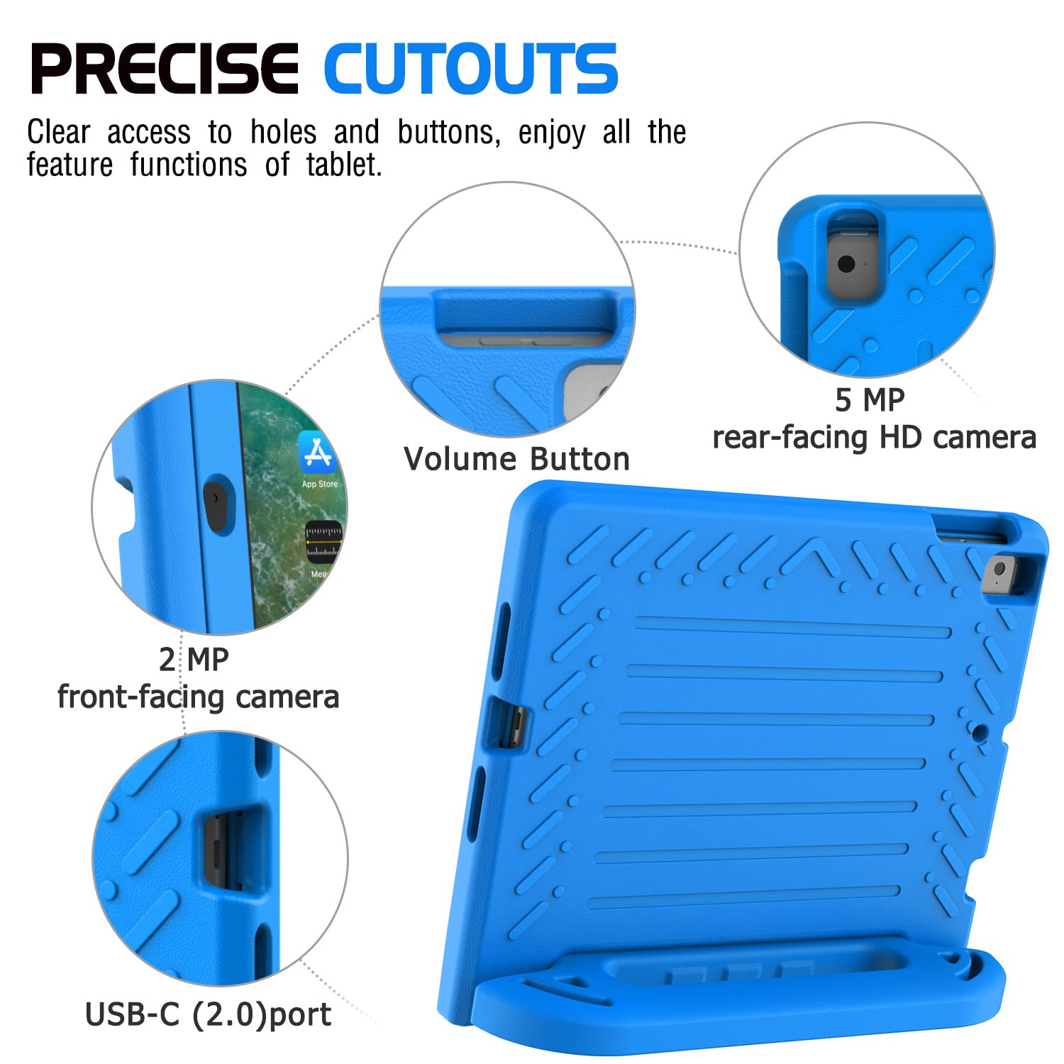 AVAWO iPad 6th/5th Generation Kids Case, iPad 9.7 Case (2017/2018) & Air 2, Built in Screen Protector, Shockproof Handle Stand Kids Protective Case Cover for iPad 9.7 Inch 6th/5th Gen & Air 2, Blue