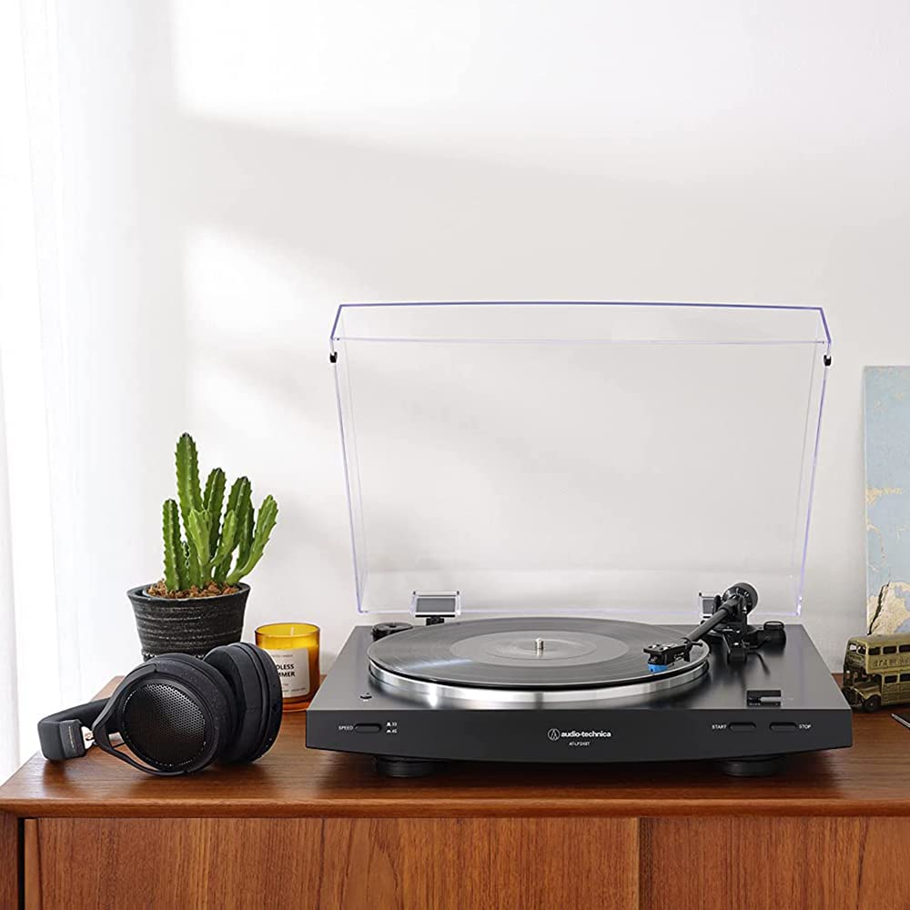 Audio Technica AT-LP3XBT-BK Fully Automatic Wireless Belt-Drive Turntable, Black Bundle with Deco Gear 12" Turntable Platter Mat, Vinyl Record Cleaning Fluid System with Brush & Microfiber Cloth
