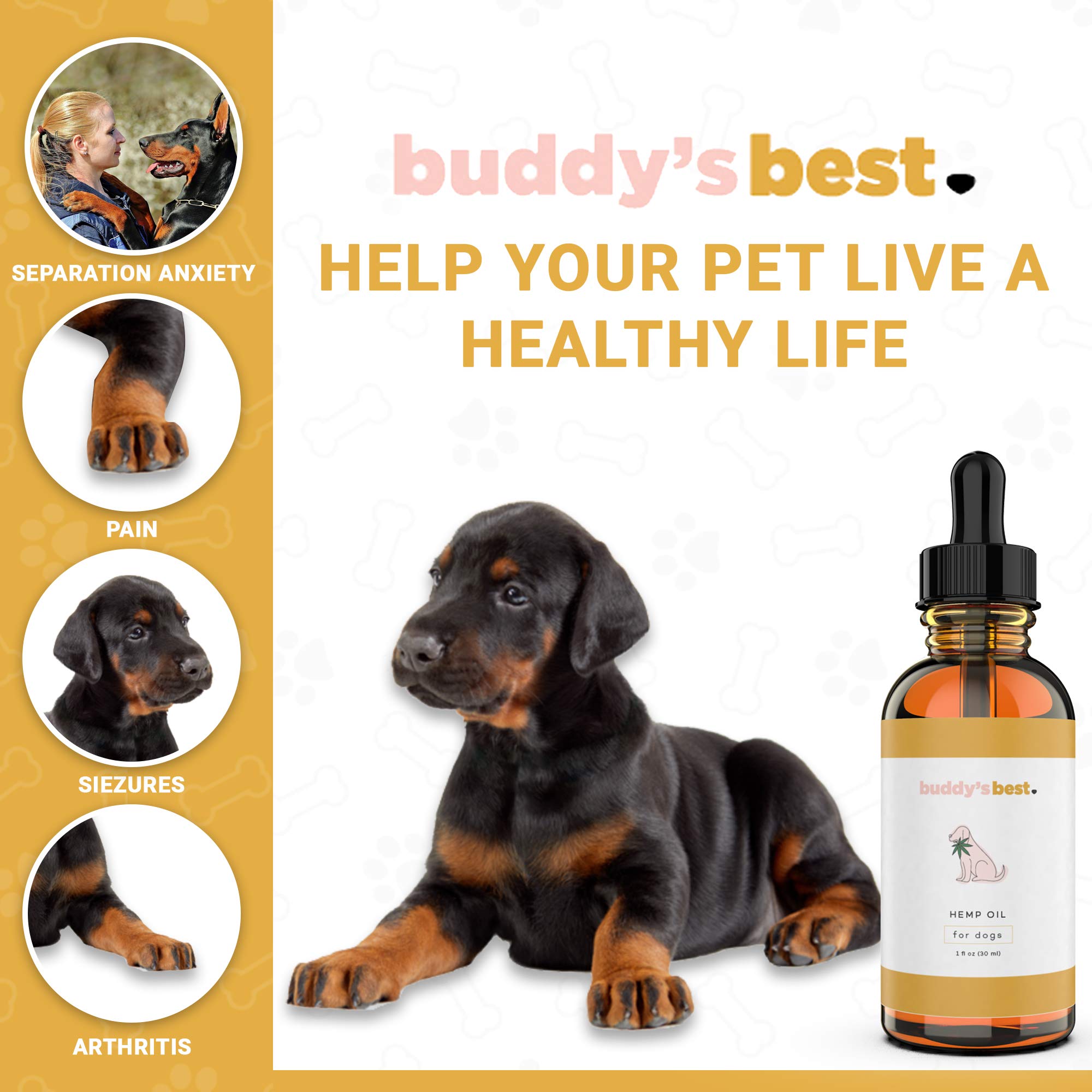 Buddy's Best Hemp Oil Treats for Pets - 100% Cold Pressed Hemp Seed Oil - Omega 3 & 6 for Hip & Joint Health, 2 x 1oz