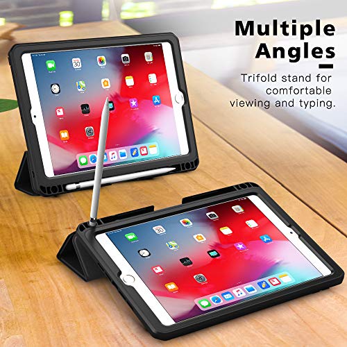 MoKo Case Fit 2018/2017 iPad 9.7 6th/5th Generation, [Built-in Screen Protector] Full-Body Shockproof Case Smart Shell Trifold Stand Cover with Auto Sleep/Wake & Pencil Holder - Black