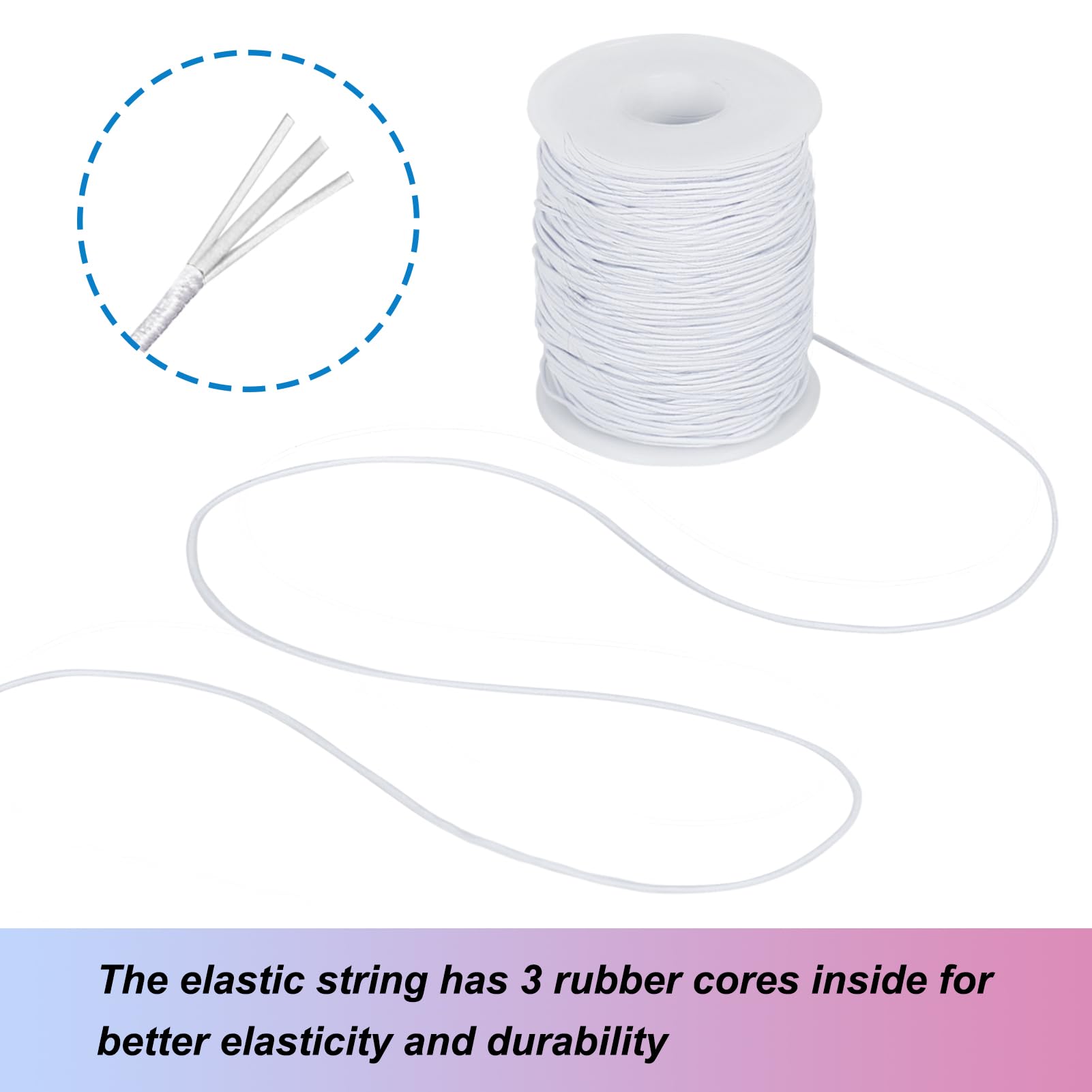 White Elastic String, 328 Feet 1mm Stretchy Bracelet String Bead Cord for Bracelets, Necklaces, Jewelry Making, Beading, Pony Beads and Crafts