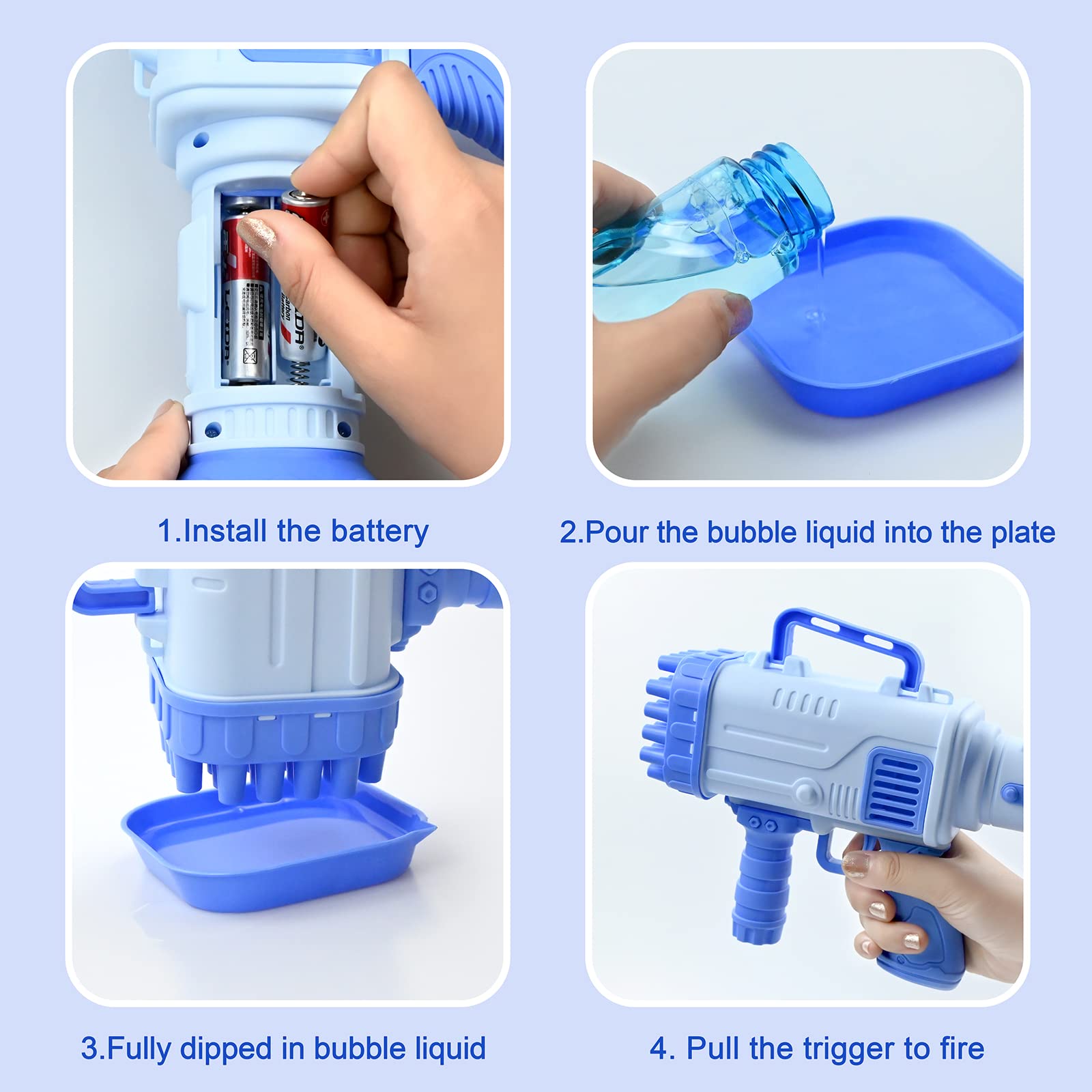 AFENNK Bazooka Bubble Gun Toy, 32 Hole Bubble Machine Rocket Launcher, Electric Automatic Bubble Maker, Bubble Blowing Gun Toy, Summer Toys for Indoor Outdoor Activities, Bubble Blower for Kid (Blue)