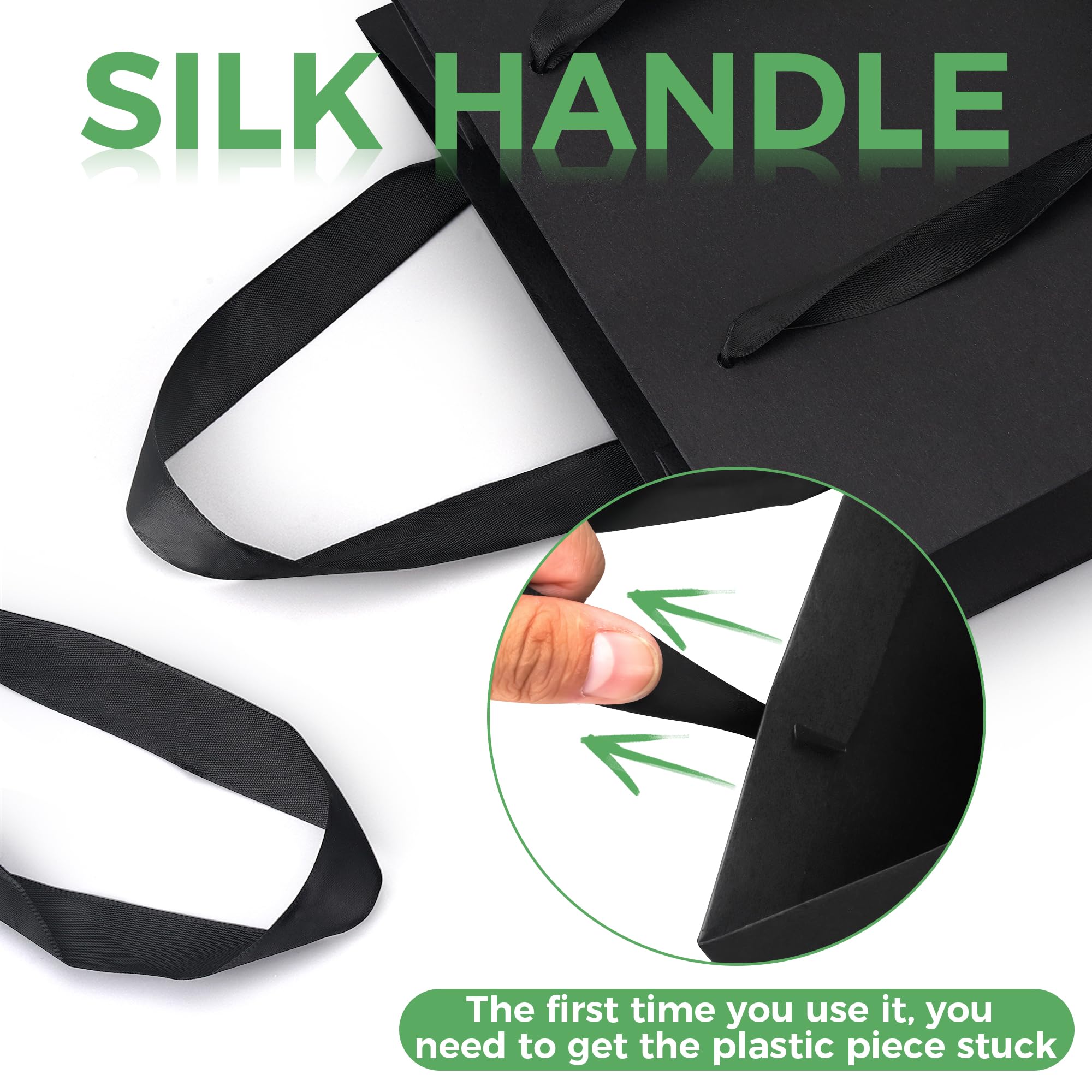 Black Gift Bags With Handles: 8x5x10 Inch 6pcs Black Paper Gags Medium Bulk For Party Shopping Birthday Wedding