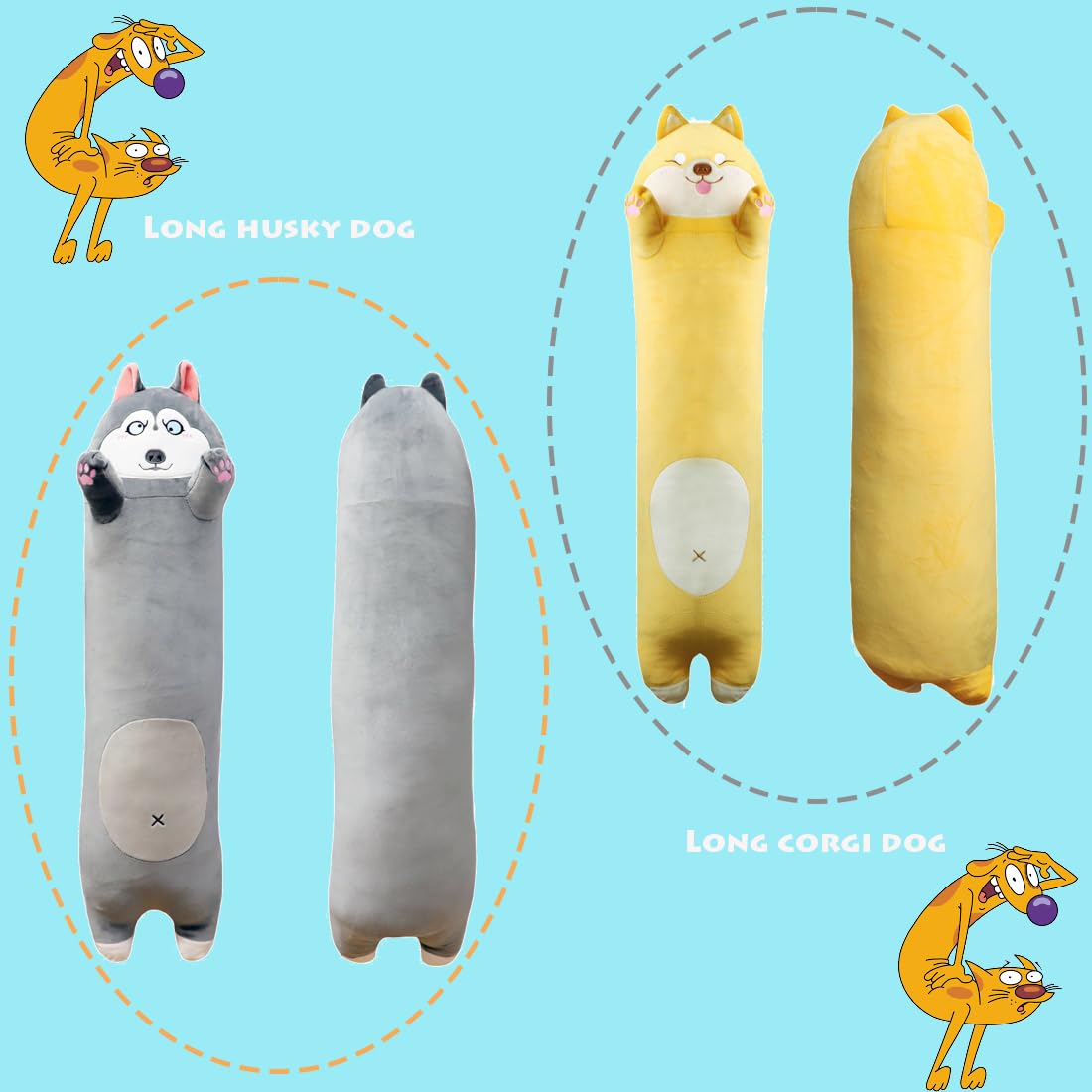 ELAINREN Ultra-Soft Long Husky Dog Plush Pillow Cute Anime Siberian Husky Stuffed Toy Kawaii Long Husky Plushie Sleeping Pillow/35.4''