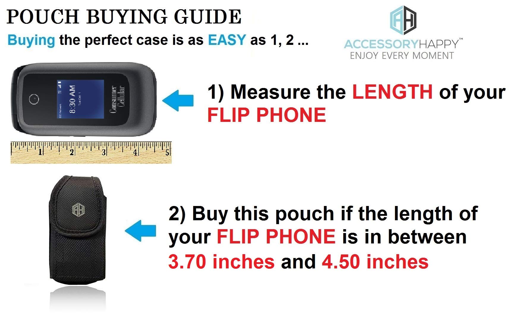 AH Small Horizontal Leather Pouch, Holster Flip Phone with Belt Clip Belt Loop Case Fits LG B470 Kyocera Cadence LTE Alcatel Go Flip/MyFlip FLIP Palm Phone Jitterbug and Most Flip Phones
