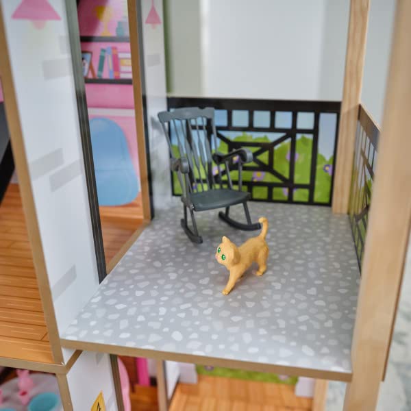 KidKraft Windmill Elevator 2-in-1 Wooden Barn & Dollhouse with Horse and Lights & Sounds, Over 3 Feet Tall, Pink