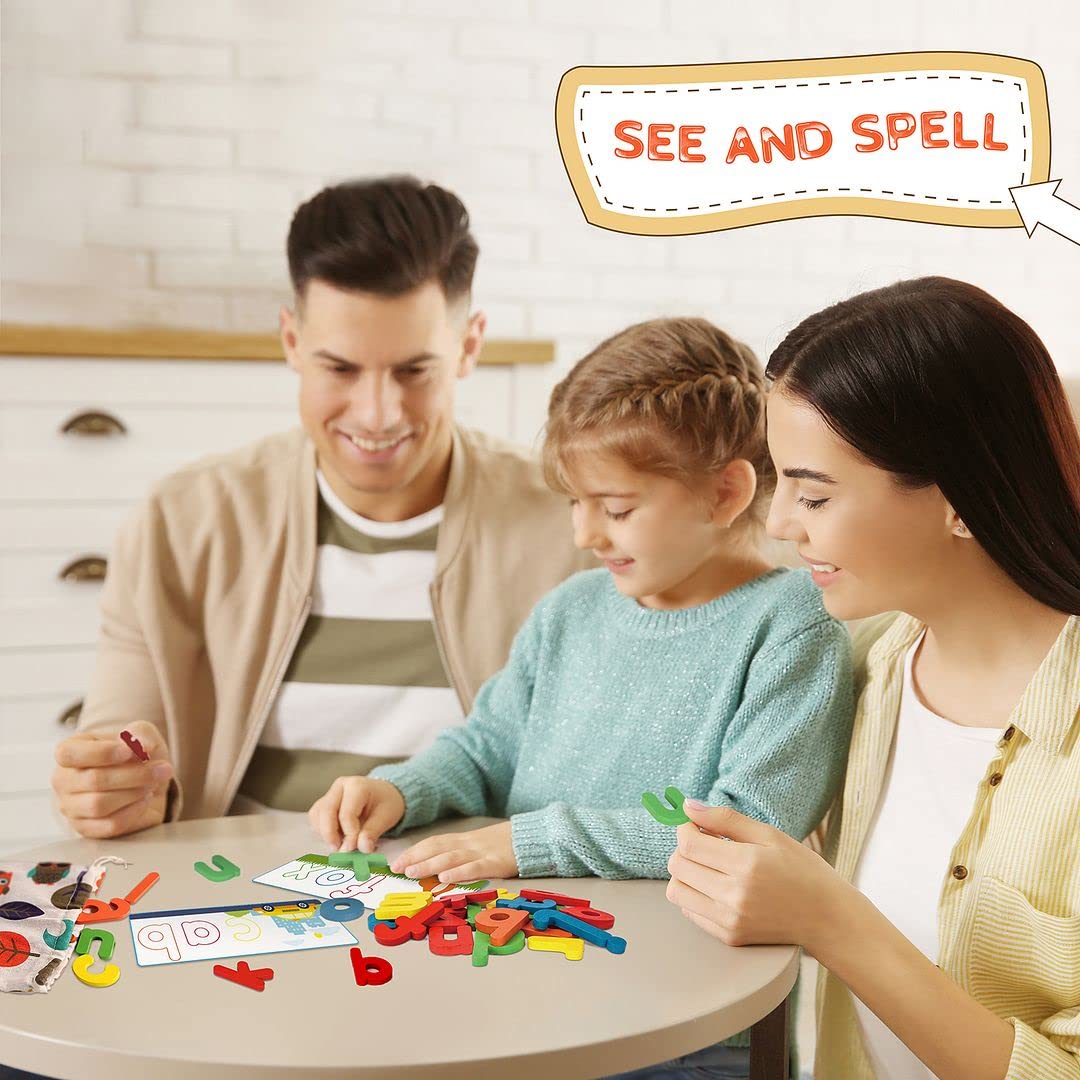 SpringFlower See & Spell Matching Letter Game for Preschool Kindergarten Kids,Learning Educational Toy,Toddler Learning Activities,CVC Word Builders for 3 4 5 6 Years Old Boys and Girls,80Pcs