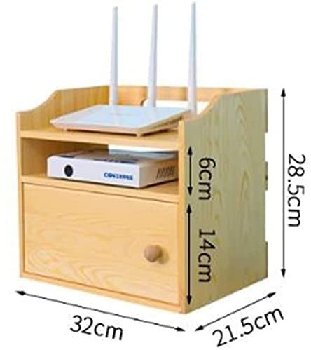 AVEEWA Wireless Router Storage Shelf Solid Wood Wireless Router Storage Box Desktop Set-Top Box Rack WiFi Box/Wood Color/32 * 21.5 * 28.5Cm