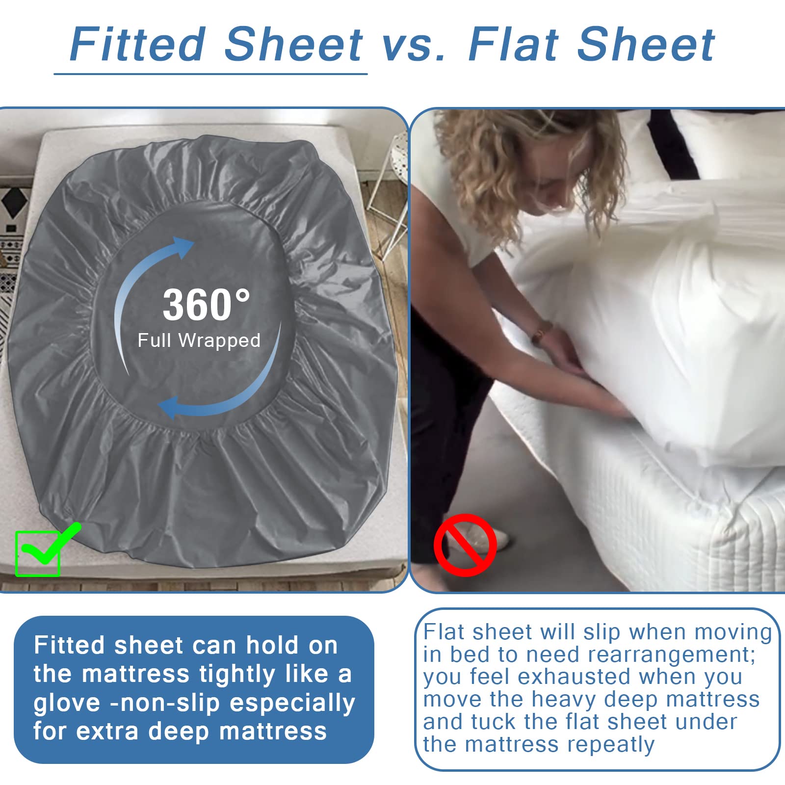 Bedecor Extra Deep Pocket Twin XL Fitted Sheet Only for 18 to 21 Inch Super Thick Mattress That Stay Tight,All Around Elastic Bottom,Doesn't Pop Off
