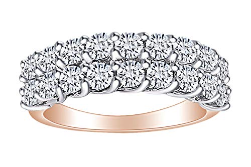 AFFY 1 1/2 Carat Round White Natural DiamonD Two Row Engagement Wedding Band Ring 14k Solid Rose Gold (1.50 Cttw) Ring Size-7.5