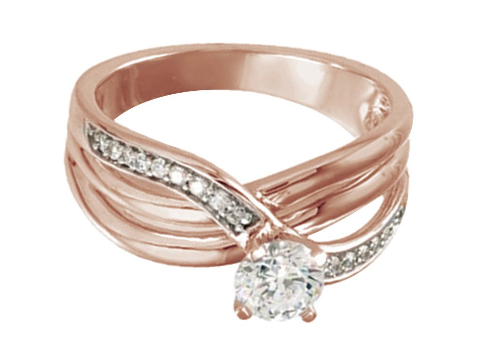 AFFY 1/4 Carat Round Shape Rose Natural Diamond Crossover Engagement Wedding Ring in 14K Solid Rose Gold Jewelry for Womens,(I-J Color, I2-I3 Clarity, 0.25 Cttw) -6