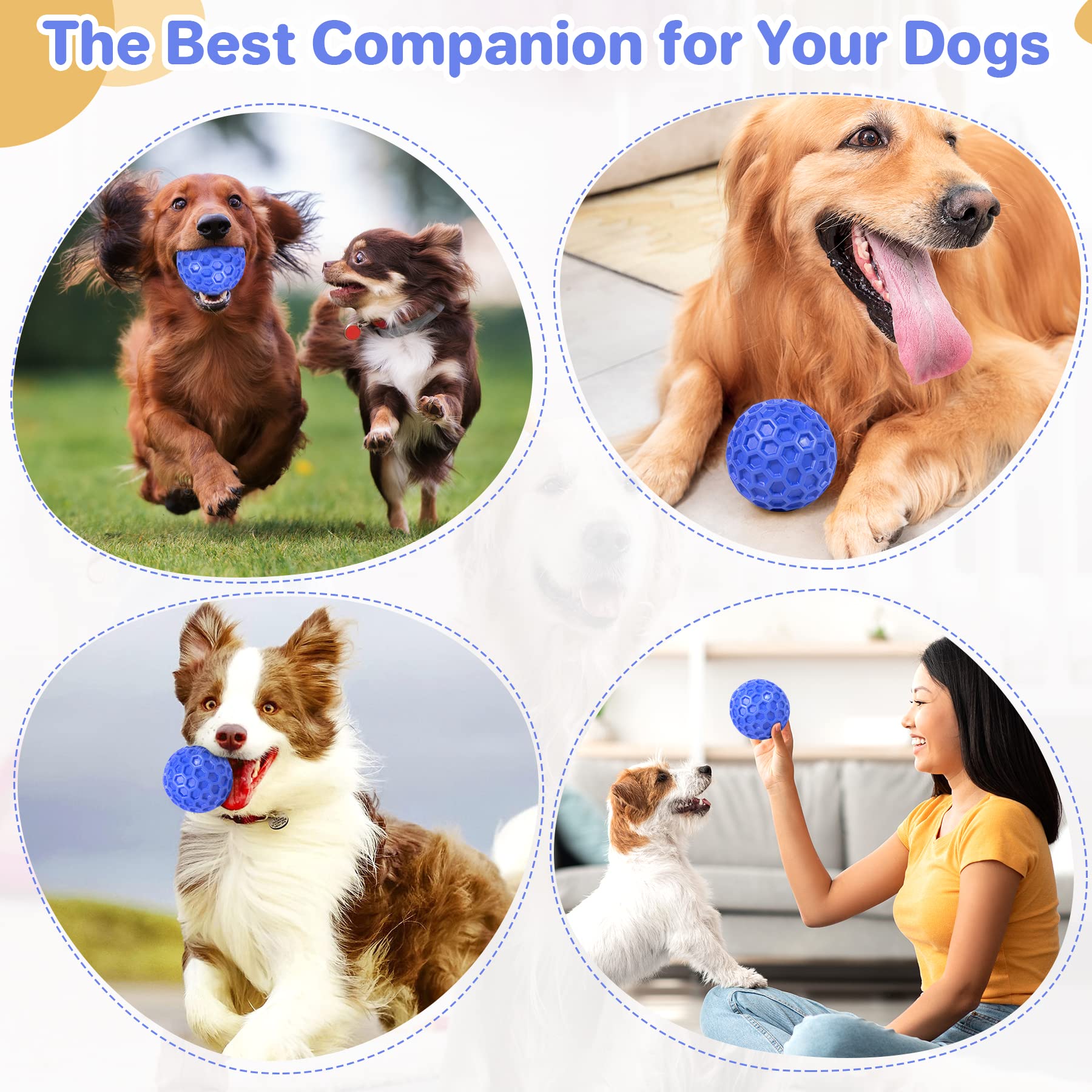 DISSKNIC Indestructible Squeaky Dog Ball, Relieves Anxiety, Cleans Teeth, Interactive Chew Toy for Aggressive Chewers, Dog Toy for Large Breeds, Outdoor Waterproof