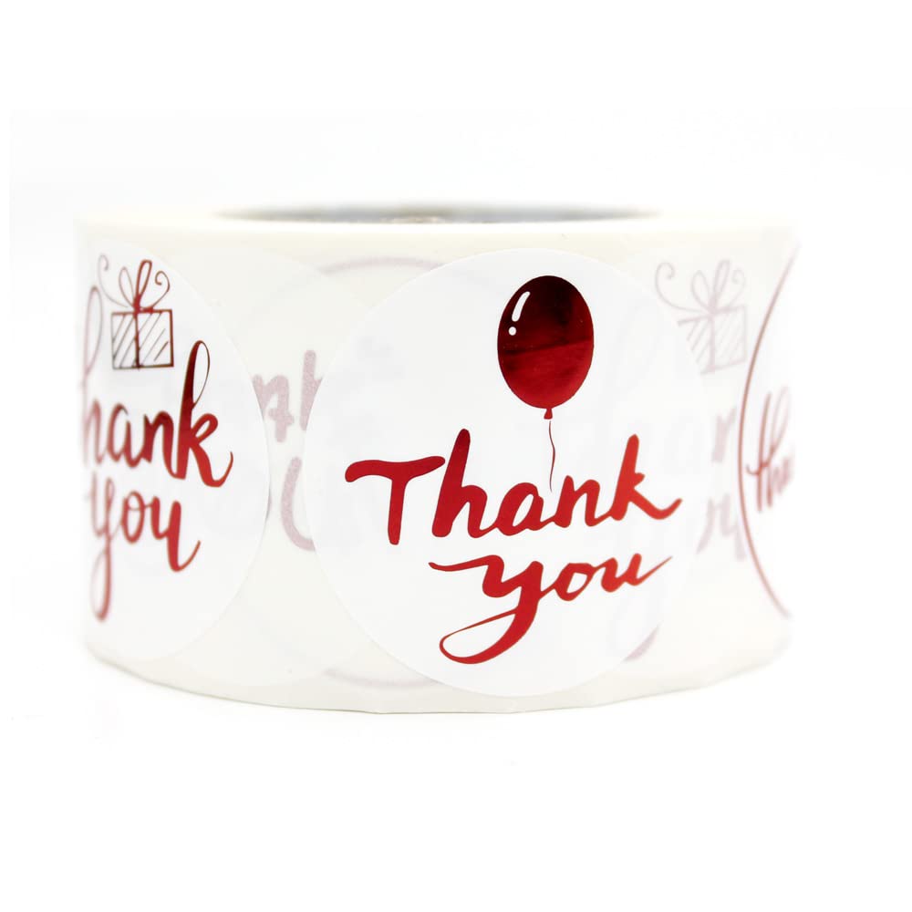 Bokinyoung Thank You Stickers Roll 500 PCS Round Red Glossy Foil Seal Stickers 1.5 Inch Thank You Labels for Business 4 Designs