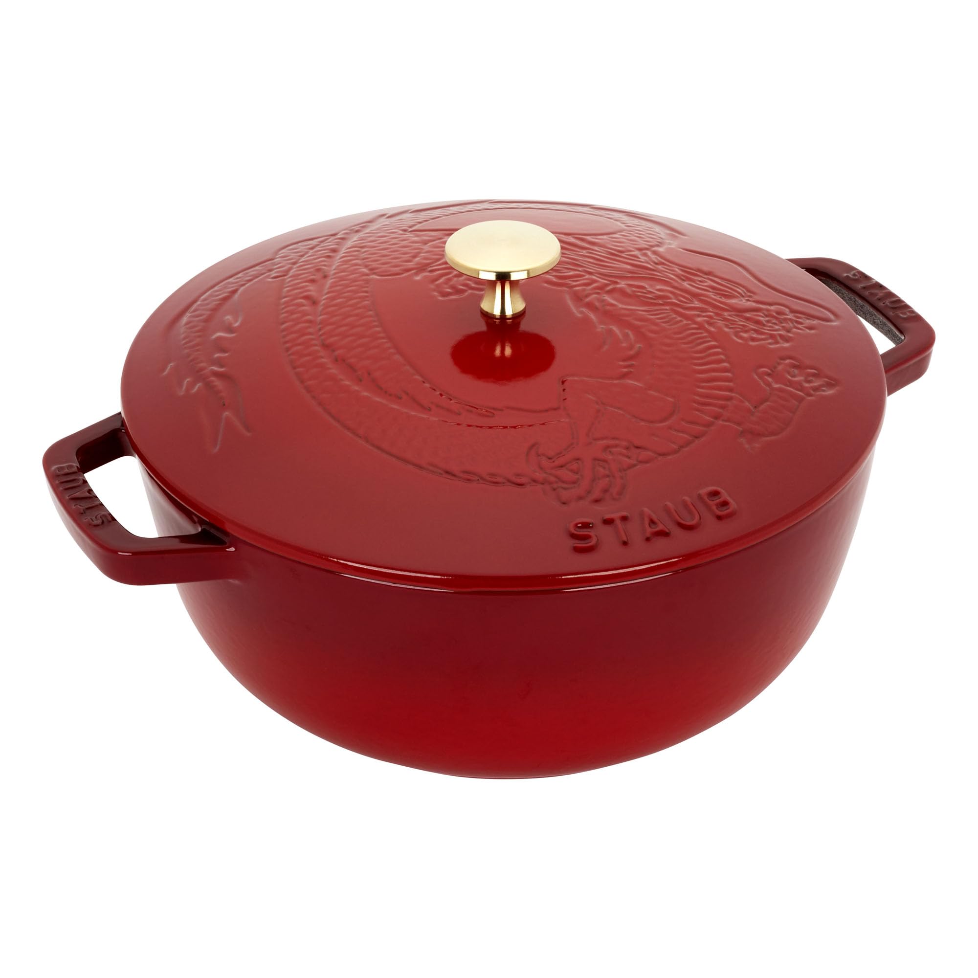 STAUB Specialty Shaped Dutch Cast Iron 3.75-qt Essential French Oven Dragon Lid-Cherry