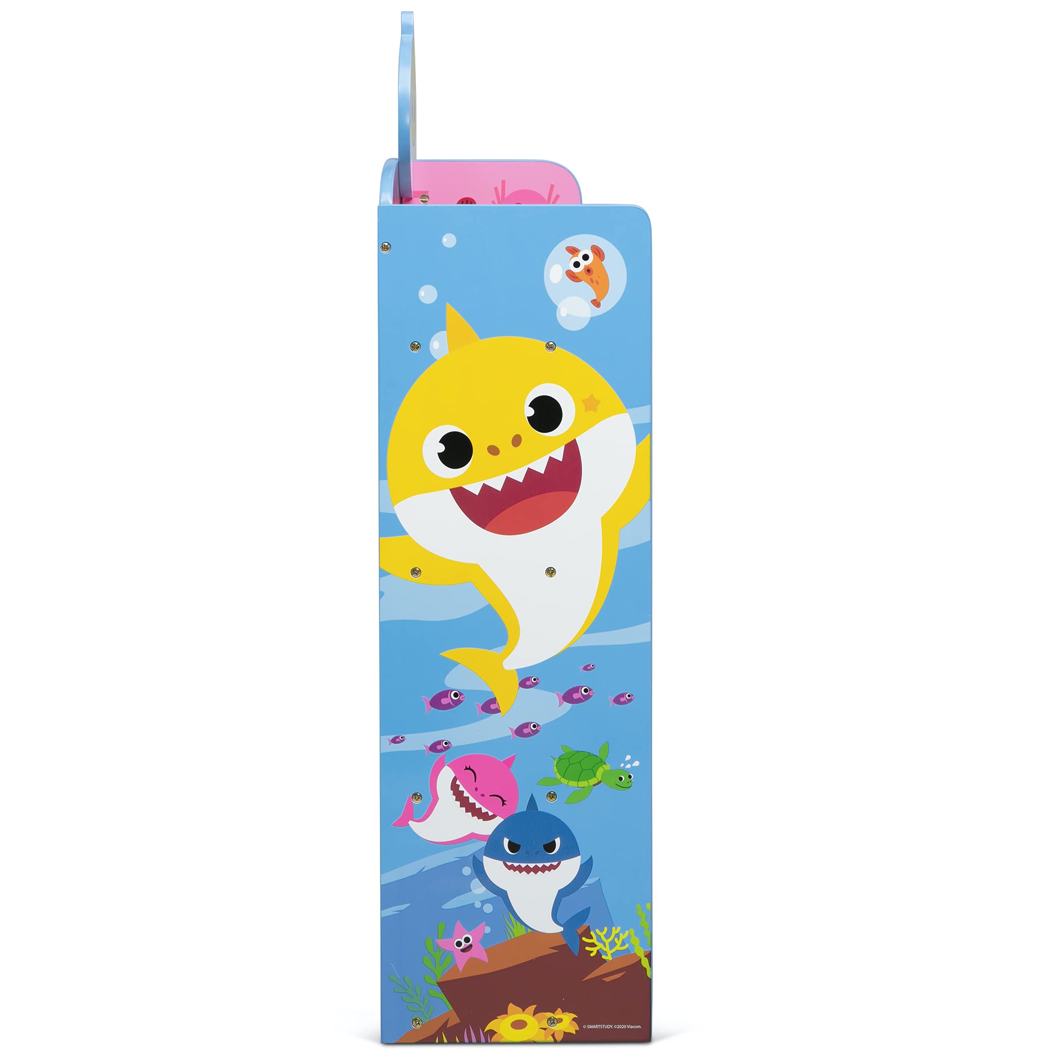 Delta Children Wooden Playhouse 4-Shelf Bookcase for Kids, Baby Shark, 10.23"D x 19.88"W x 40.35"H