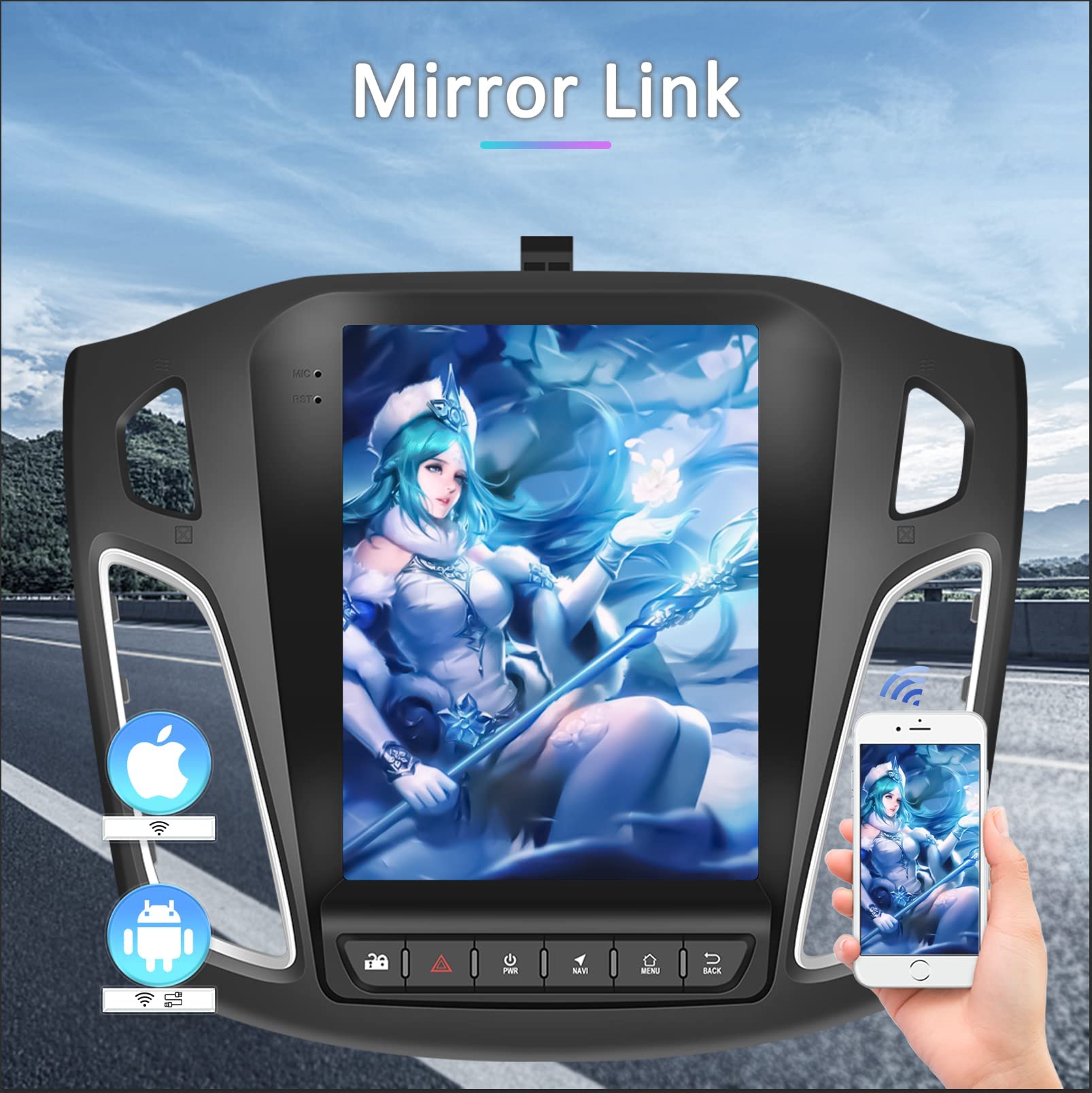 Android Car Stereo for Ford Focus 2012-2018, 9.7 inch Vertical Capacitive Touch Screen Car Radio with GPS Bluetooth WiFi FM RCA USB+Backup Camera + External Microphone,Support SWC Mirror Link
