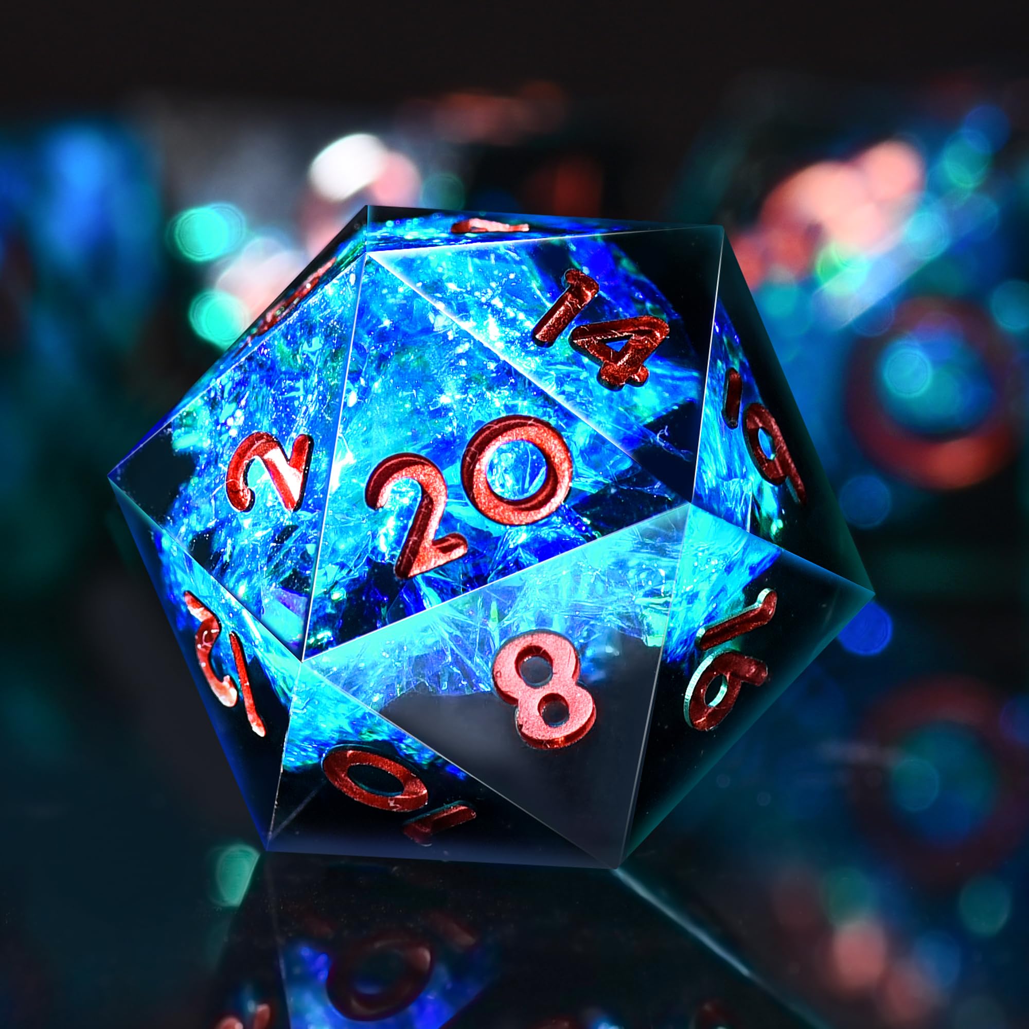 AUSTOR 7-Die DND Dice Set, Handmade Sharp Edge Polyhedral Dice for Dungeons and Dragons RPG MTG Table Games(Black & Blue)