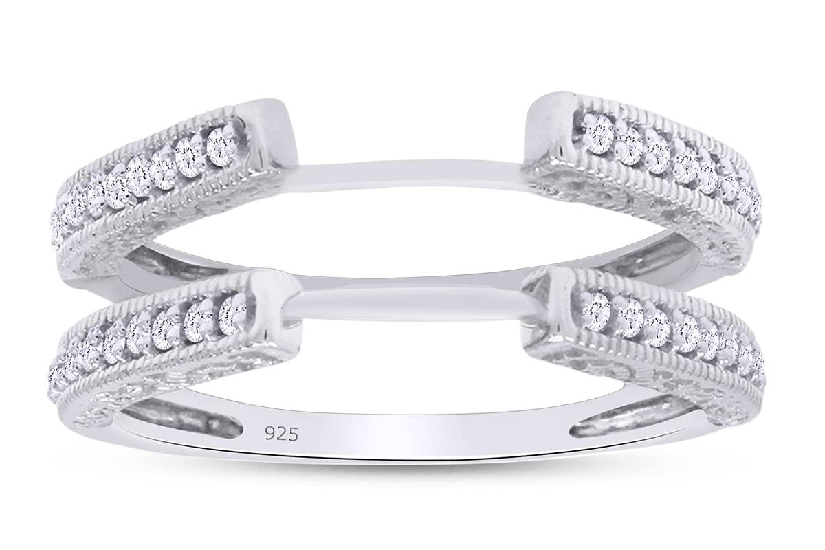 AFFY Engagement Wedding Ring for Women, Cathedral Ring Guard Enhancer With Diamond Solitaire Ring In 14K White Gold Over Sterling Silver With Cubic Zirconia, Gift For Her Ring Size -5.5