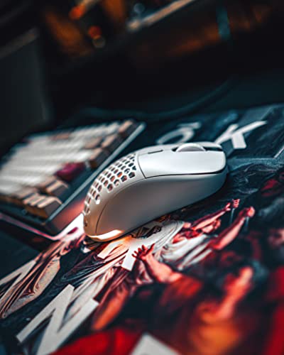 PWNAGE Ultra Custom Wireless Symm 1 Gen 2.0 - Ultra Lightweight Honeycomb Design Gaming Mouse 3370 Sensor - PTFE Skates - 6 Buttons - 74G (White, Solid Sides)