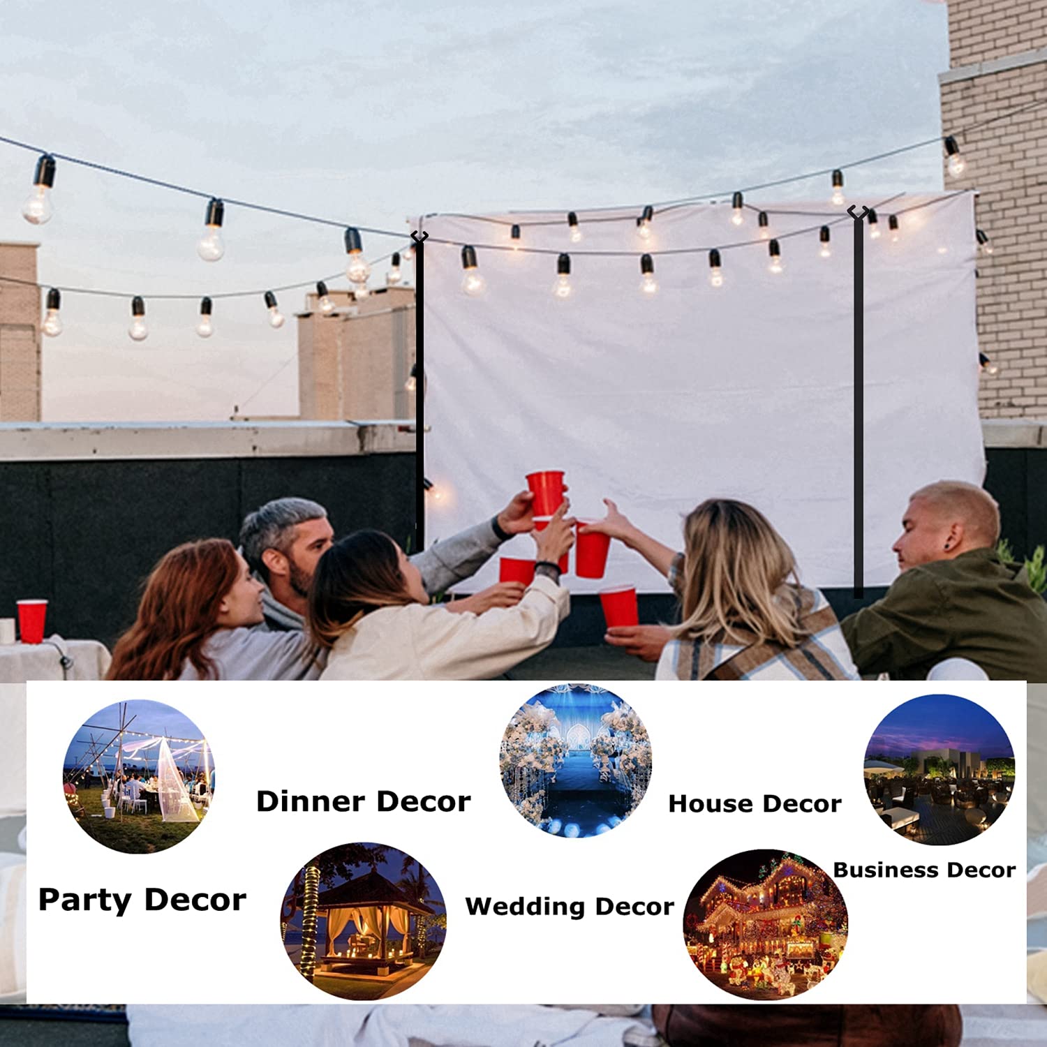 String Light Poles Outdoor with 5 Prong Fork Holiday Steel Light Pole Patio Lights Pole Garden Backyard Birthday for Parties Cafe Patio Wedding Party Terrace Decoration (Steel Pole - 1 Pack)