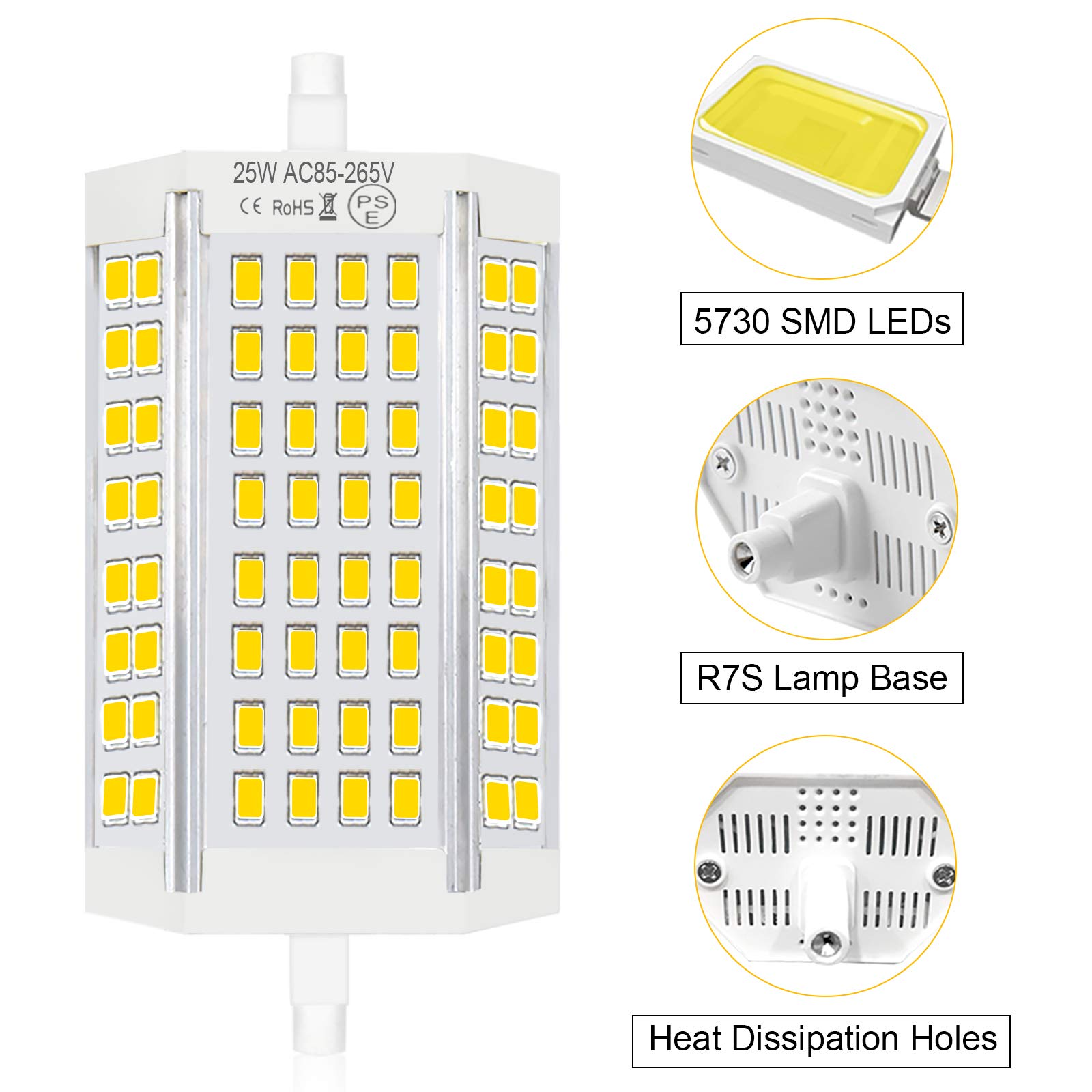 Bonlux R7S LED Light Bulb 118mm, 25W J118 Double Ended LED Bulbs 120V J Type R7S LED Floodlight 200W Halogen Bulb Replacement Daylight 6000K for Floor Lamp, Security Light (2-Pack)