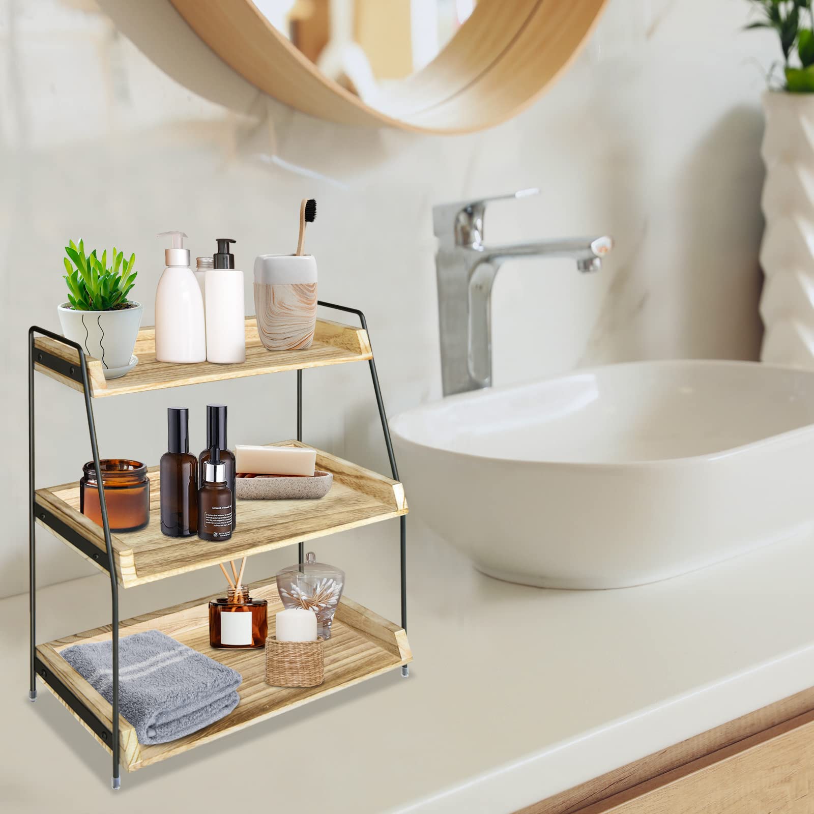 Megsooul Coffee Station Organizer,Coffee Bar Accessories and Organizer Countertop, Bathroom & Kitchen Countertop Organizer Storage, 3 Tier Countertop Shelf for Bathroom, Kitchen, Coffee Bar,Office
