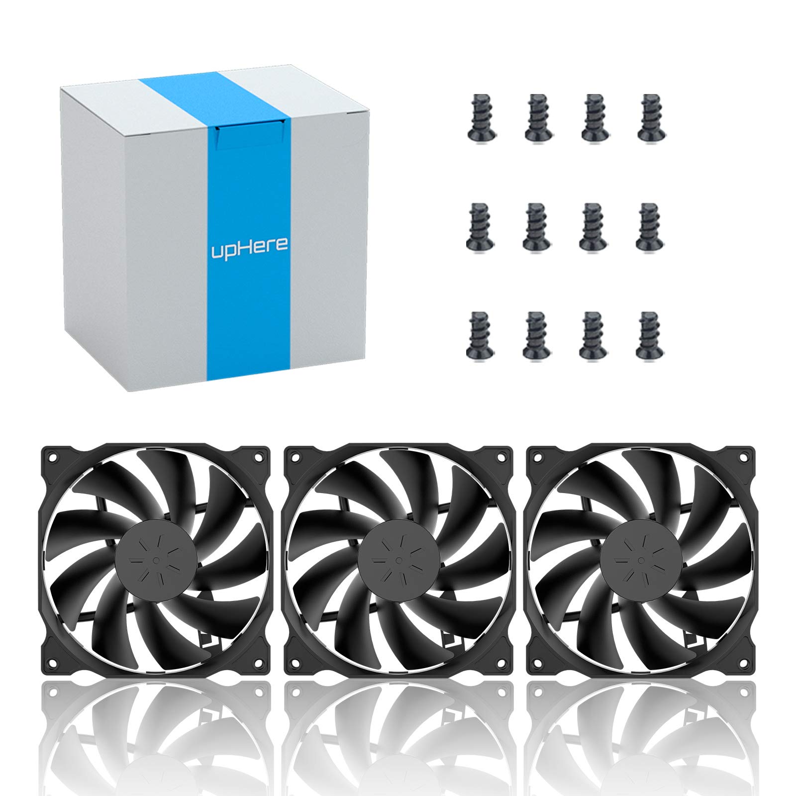 uphere 3-Pack Long Life Computer Case Fan 120mm Cooling Case Fan for Computer Cases Cooling,12BK3-3