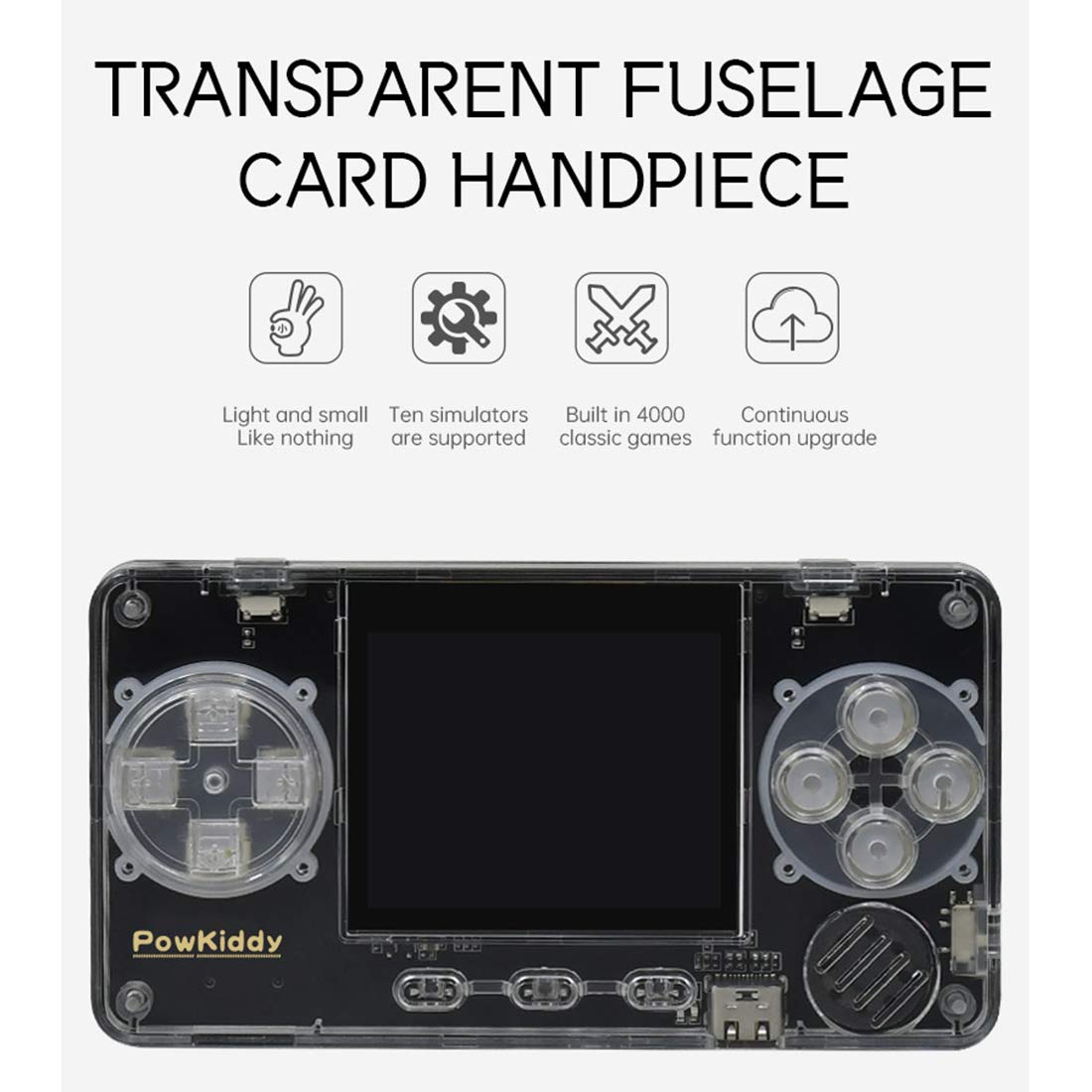 Petforu POWKIDDY A66 Handheld 10000 Games Retro Game Console Ultra Card Transparent Game Machine - 32G Silver, A66 (32g)