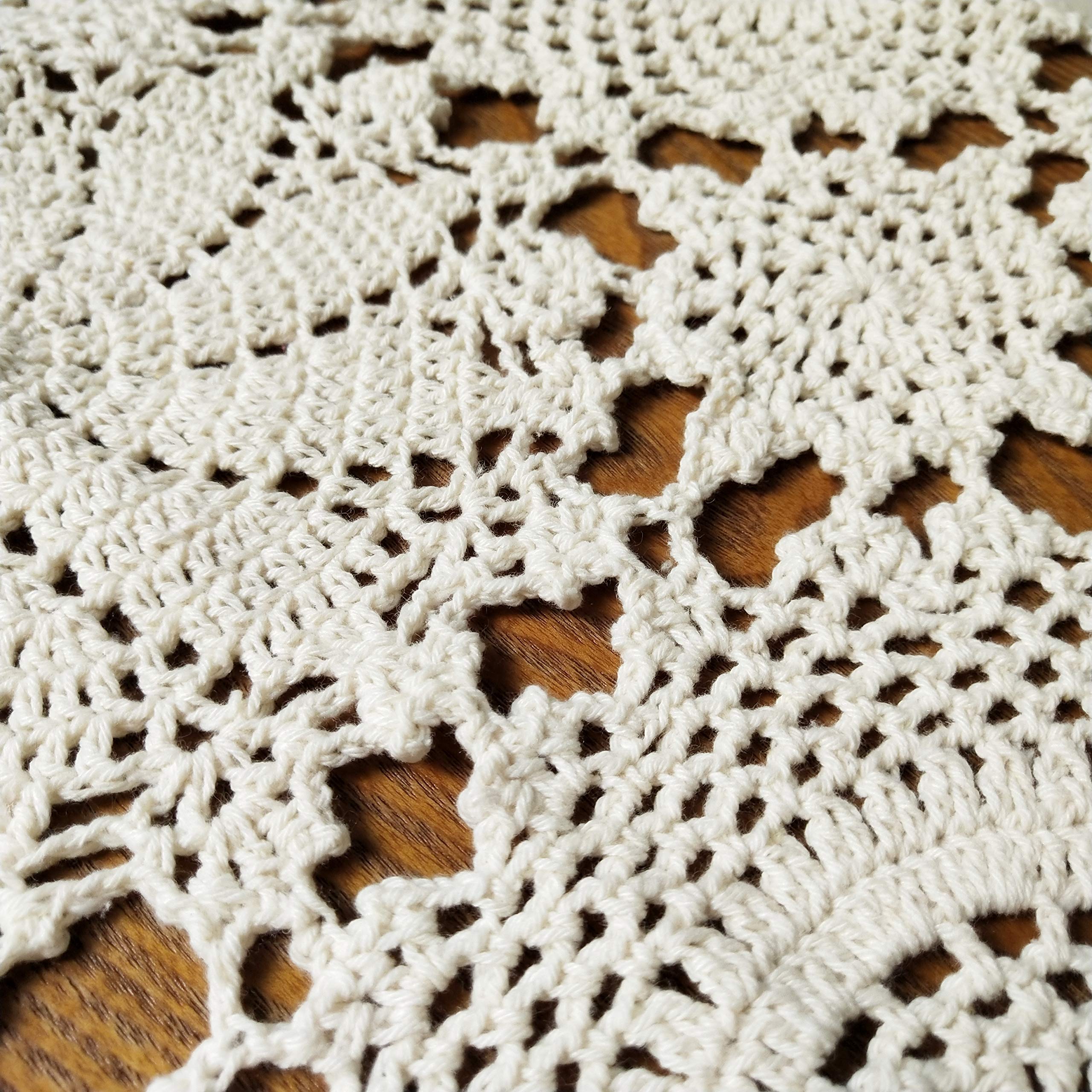 USTIDE 100% Cotton Crochet Lace Rectangular Table Runner Bedside Table Cover Ecru Dresser Scarf Doilies,2pcs 11 Inch X23 Inch