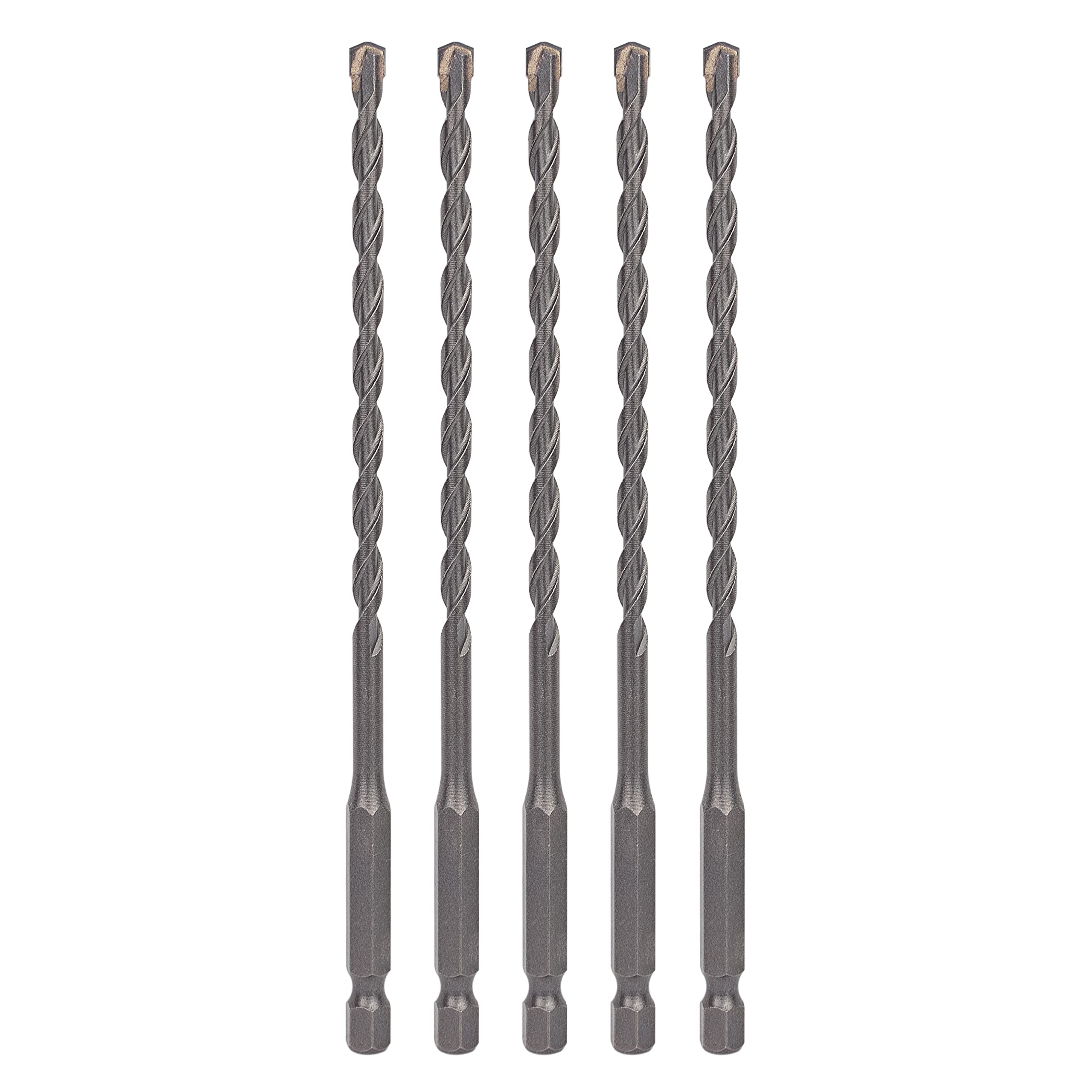 Sabre Tools 3/16 Inch x 6 Inch Masonry Drill Bit, Carbide Tipped 5-Pack for Concrete, Brick, Stone, 1/4” Hex Shank, Impact Performance (3/16” x 6”, 5)