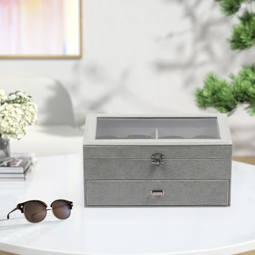 AUTOARK Ice Velvet Clear Lid 12 Piece Eyeglasses Storage and Sunglass Glasses Display Drawer Lockable Case Organizer,AW-163