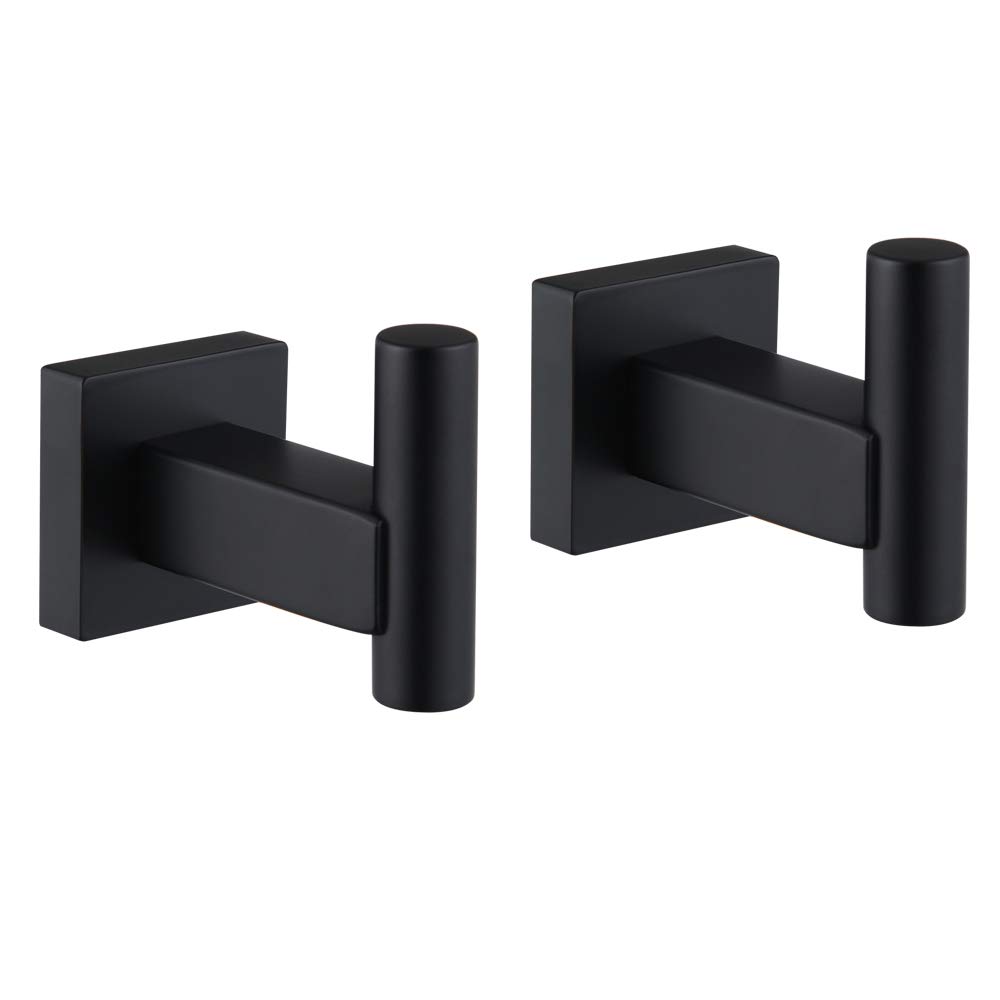 BEIGEEWY Matte Black Towel Coat Hook SUS 304 Stainless Steel Bathroom Robe Hook Wall Mounted Round Kitchen Heavy Duty Door Hanger 2 Pack