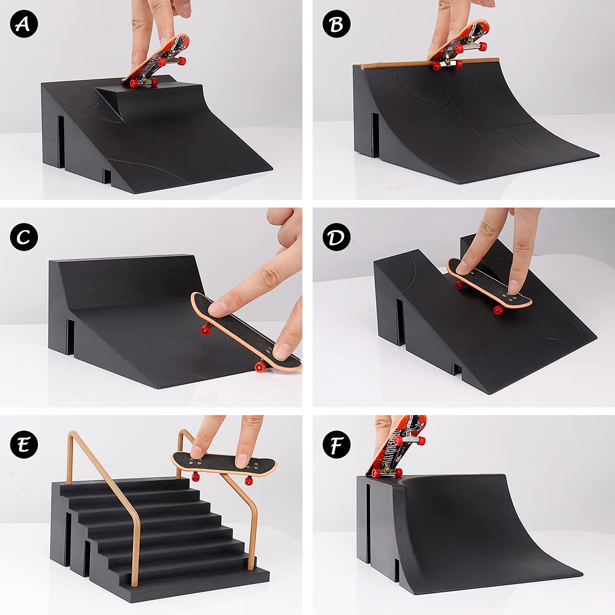 CS COSDDI Skate Park Starter Kit Finger Skateboard Ramp - Ultimate Parks Training with Stair Rail and Half Pipe(Style B)