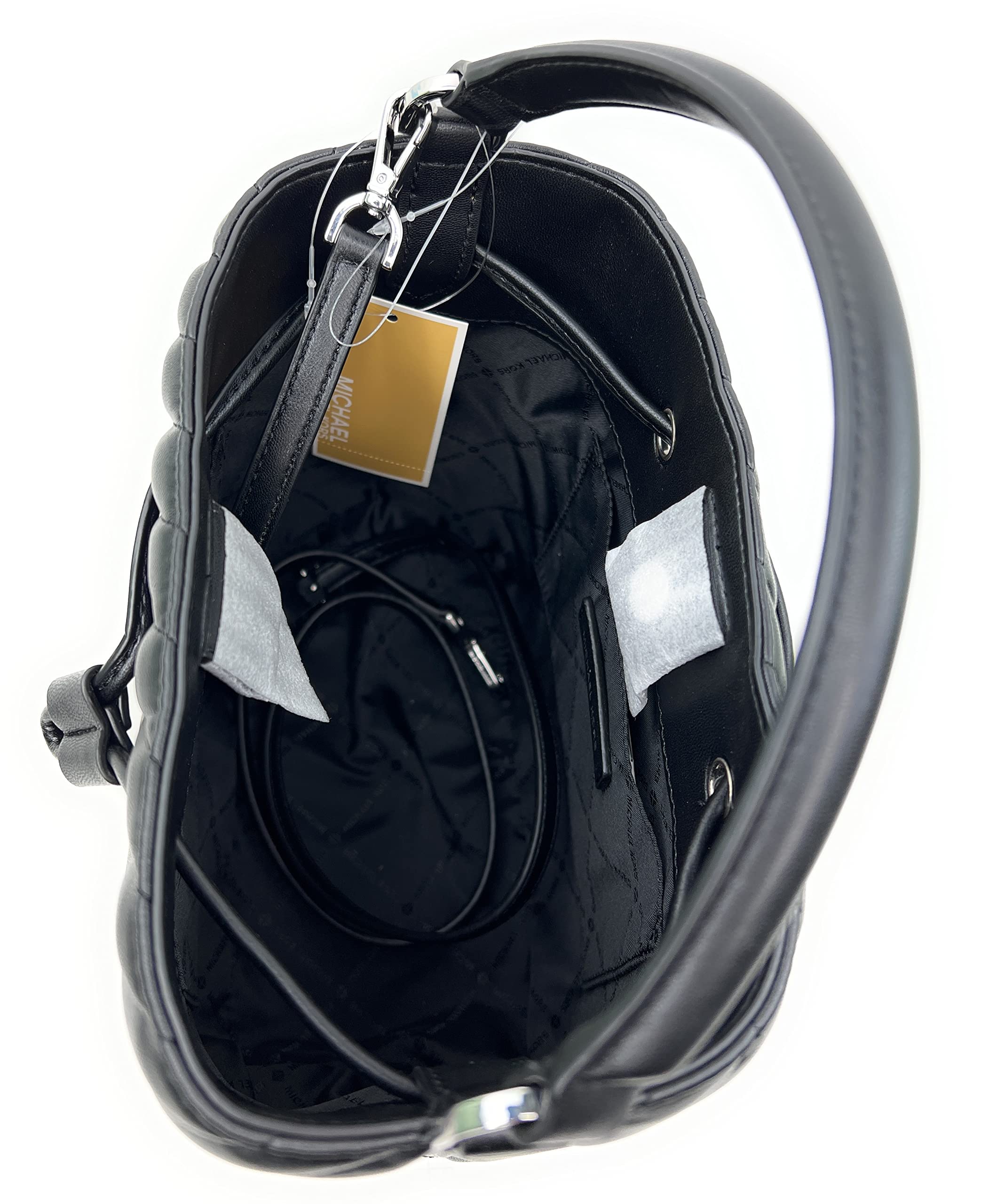Michael Kors Suri Medium Bucket Crossbody Quilted Vegan Faux Leather Bag (Black)
