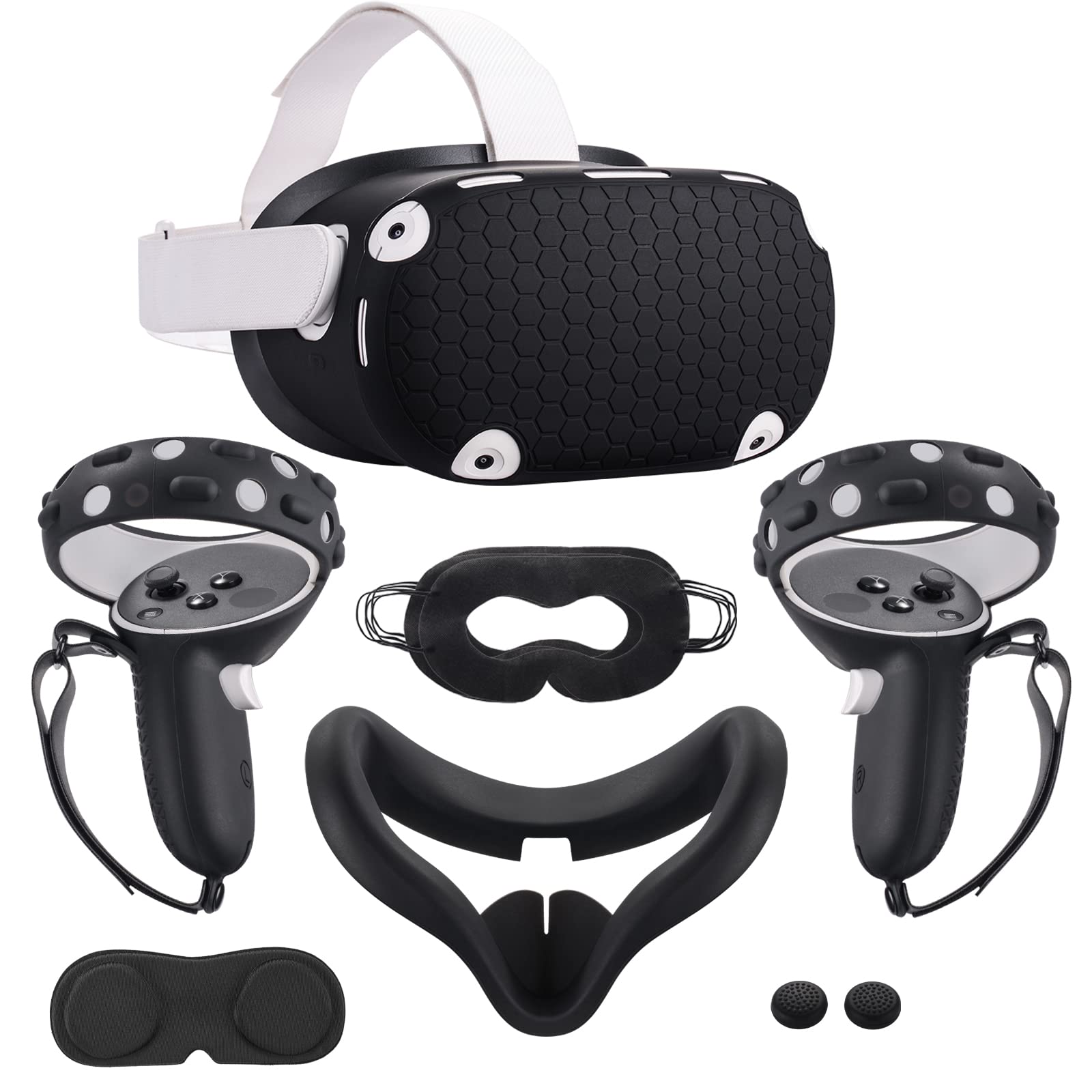 Accessories Compatible with Oculus Quest 2 Silicone Touch Controller Grip Cover, Face Cover, Headset Shell Cover, Protective Lens Case, Disposable Eye Sleeves