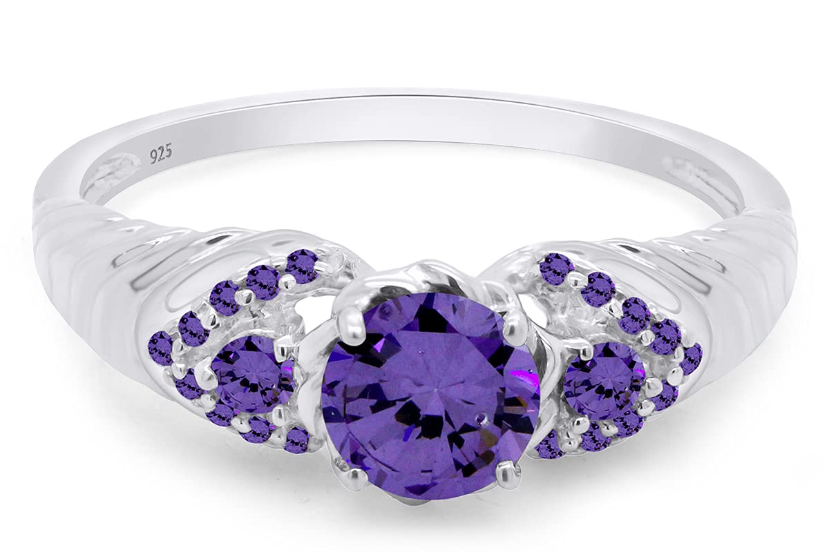 AFFY Simulated Amethyst Princess Engagement Ring in 14k White Gold Over Sterling Silver, Ring Size-7