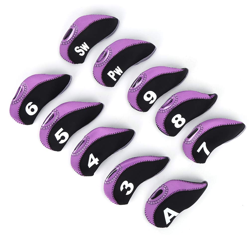 Accessory, Black Purple Number 10PCS Universal Putter Headcover Soft for Outdoor