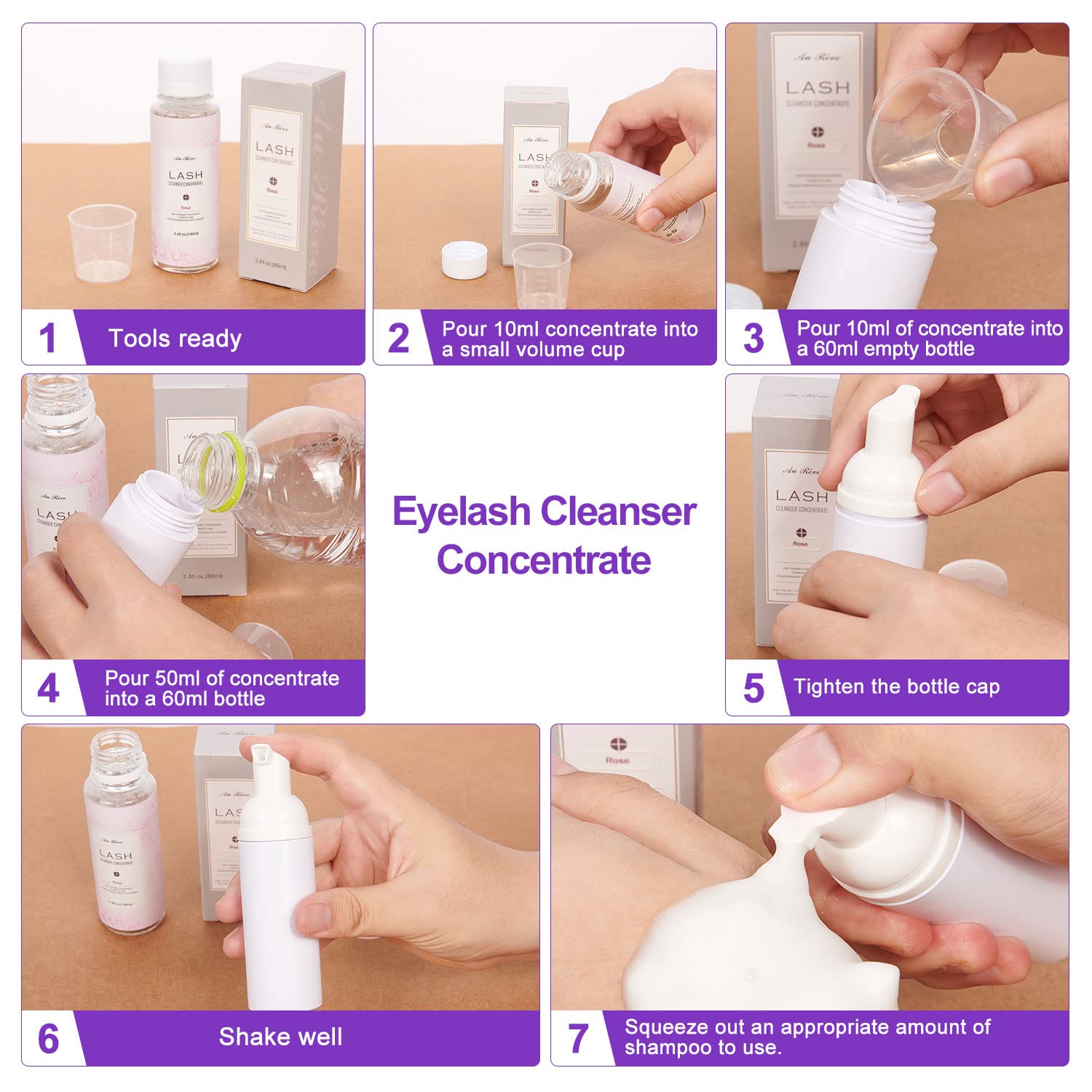 AuReve Lash Shampoo Eyelash Extensions Cleanser Concentrate 80ml Eyelash Shampoo Foam Lash Cleaning Kit Care, Non-lrritating Prolong Lash Cleanser, Bottles Lash Shampoo for Lash Extension (Lavender)
