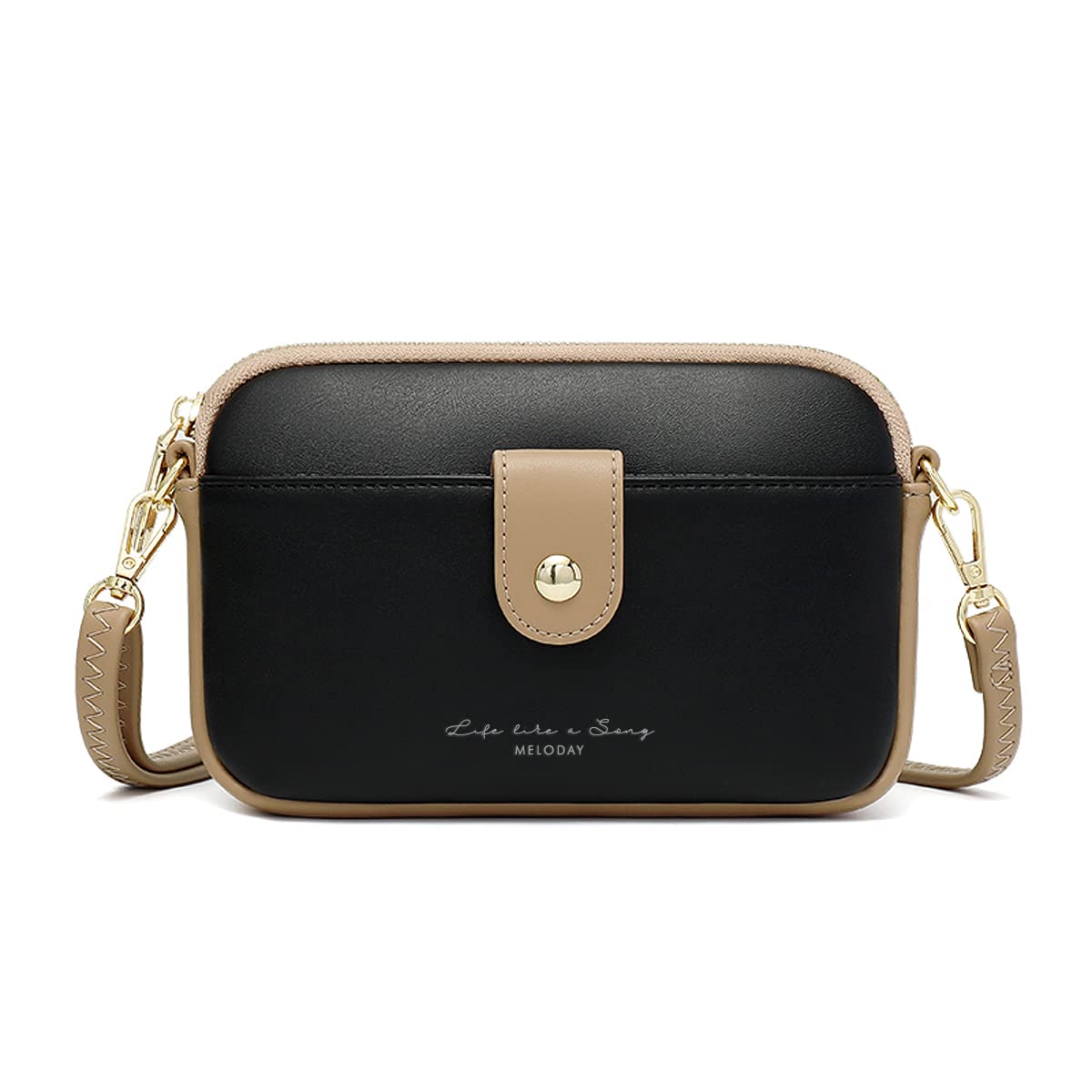 Mini Messenger Shoulder Handbag for Women Soft Vegan Leather Fashion Travel Wallet with Adjustable Strap - Black