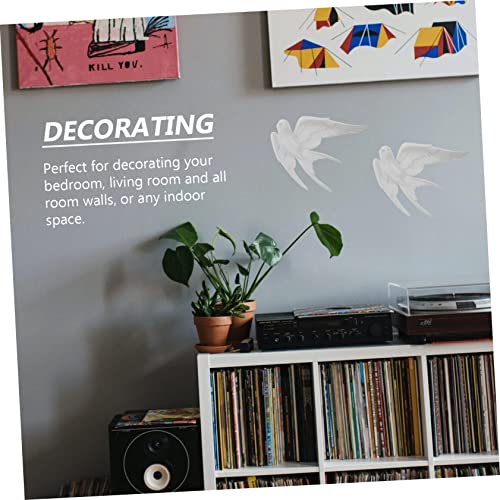 Metal White Sparrow Wall Decor: Large Flying Bird Wall Art Swallow Wall Mount Hanging Figurine 3D Aninal Sculptures for Garden Home Bedroom Living Room