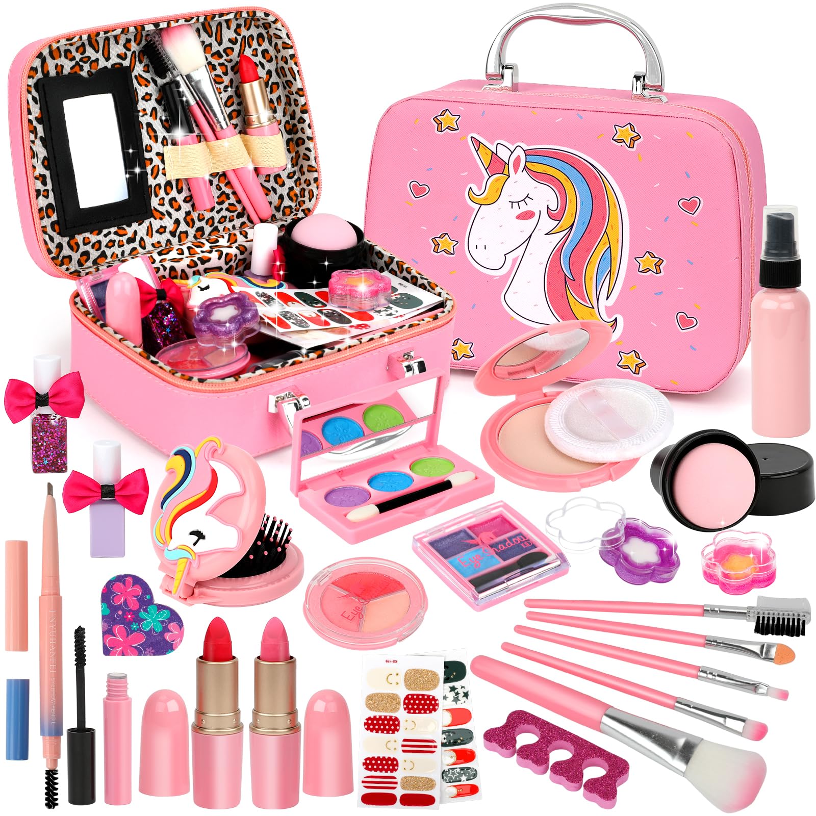 Flybay Kids Makeup Kit for Girl, Washable Makeup Set Girls Toys, Real Girls Makeup Kit for Kids, Children Toddler Princess Play Make Up Set Christmas Birthday Gifts for Girls Age 3-12 Year Old