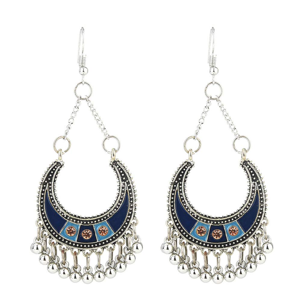 Ai.Moichien Women Drop Dangle Hook Earrings Sterling Silver Vintage Waterdrop Bohemian Crescent Tassels Ethnic Jewelry