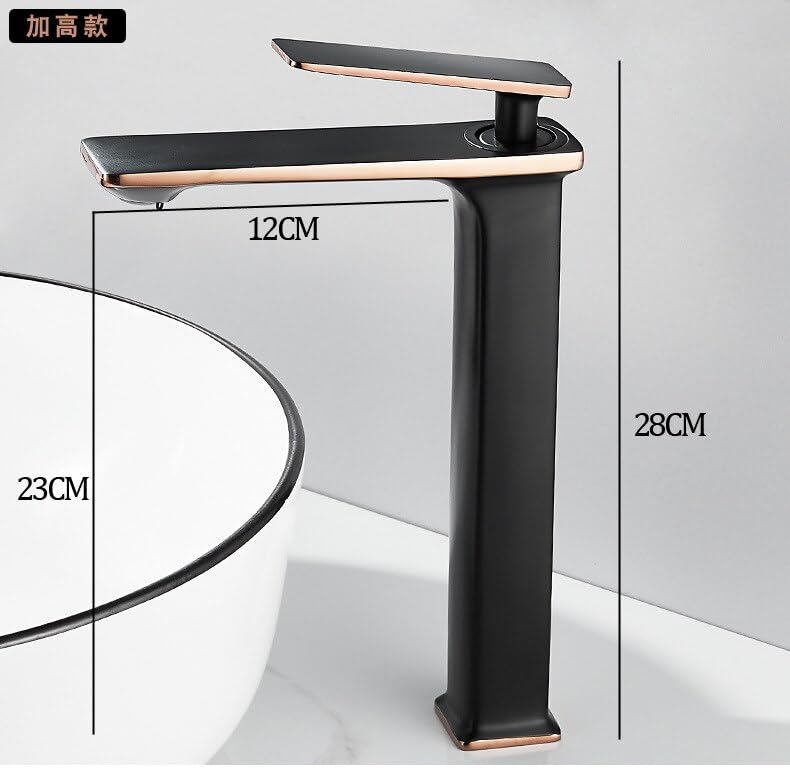 JCAKES Brass Black Gold Basin Faucet Bathroom Sink Faucets Hot Cold Water Mixer Crane Deck Mounted Single Handle Hole Bath Kitchen Tap (Color : Black and Rose gold4)
