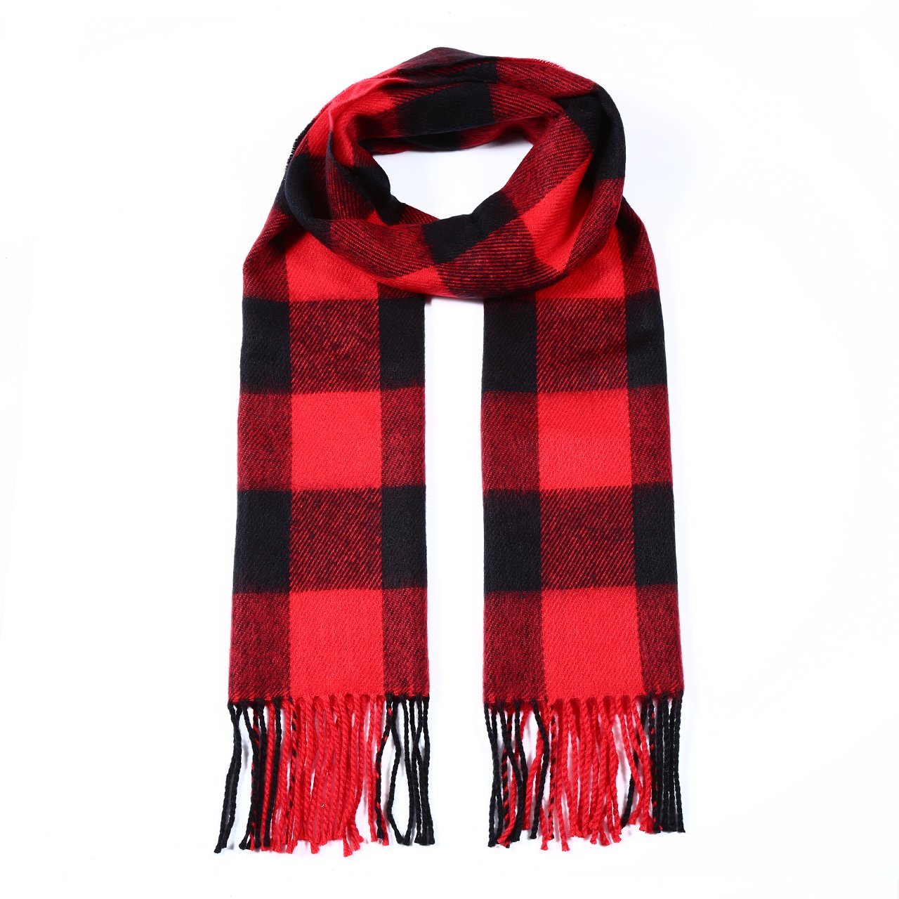 A.WAVE Softer than Cashmere Wool Touch Tassel Ends Plaid Check Solid Scarf (Orange)