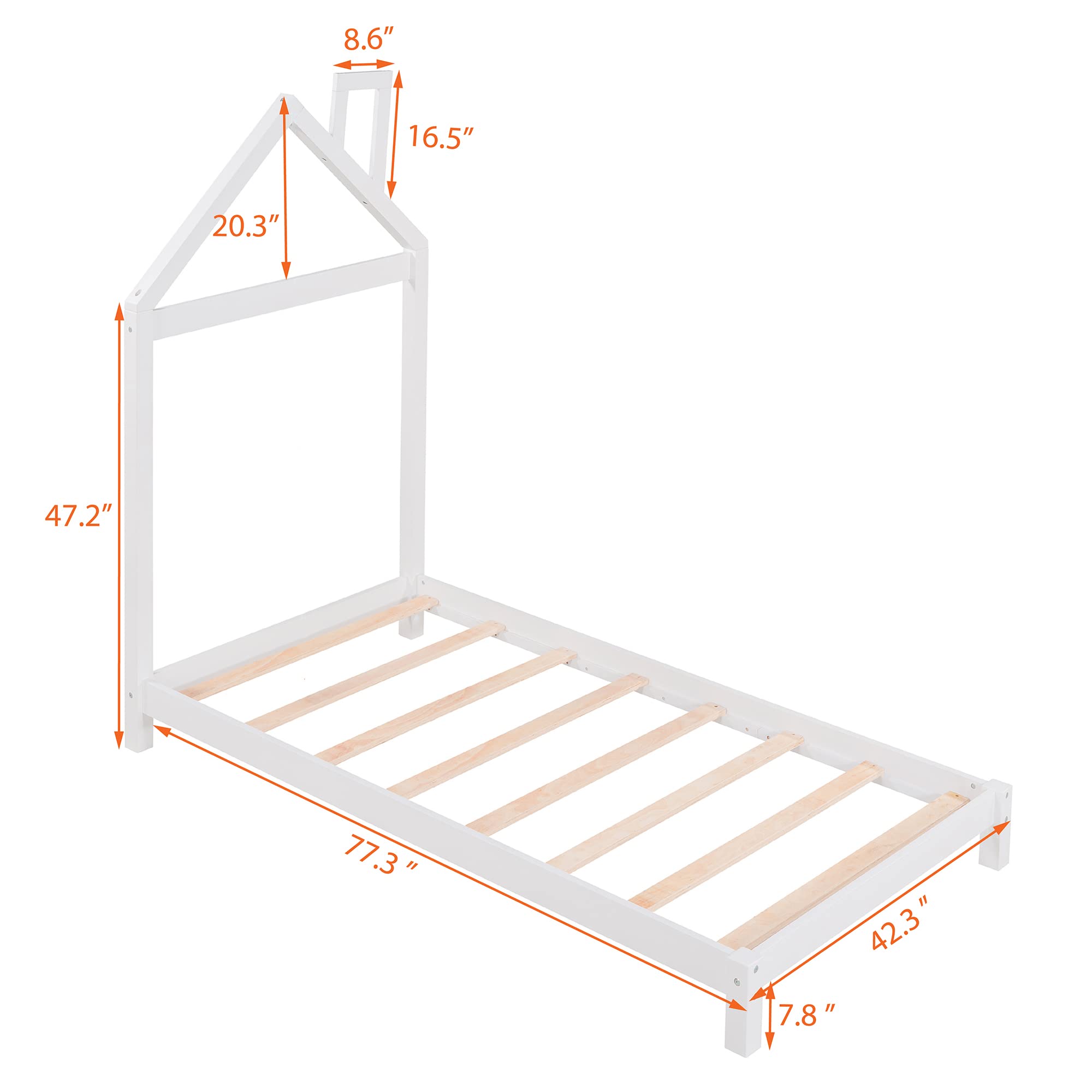 Twin Size House Platform Bed Frame Mattress Foundation with Headboard/No Box Spring Needed/Easy Assembly, White