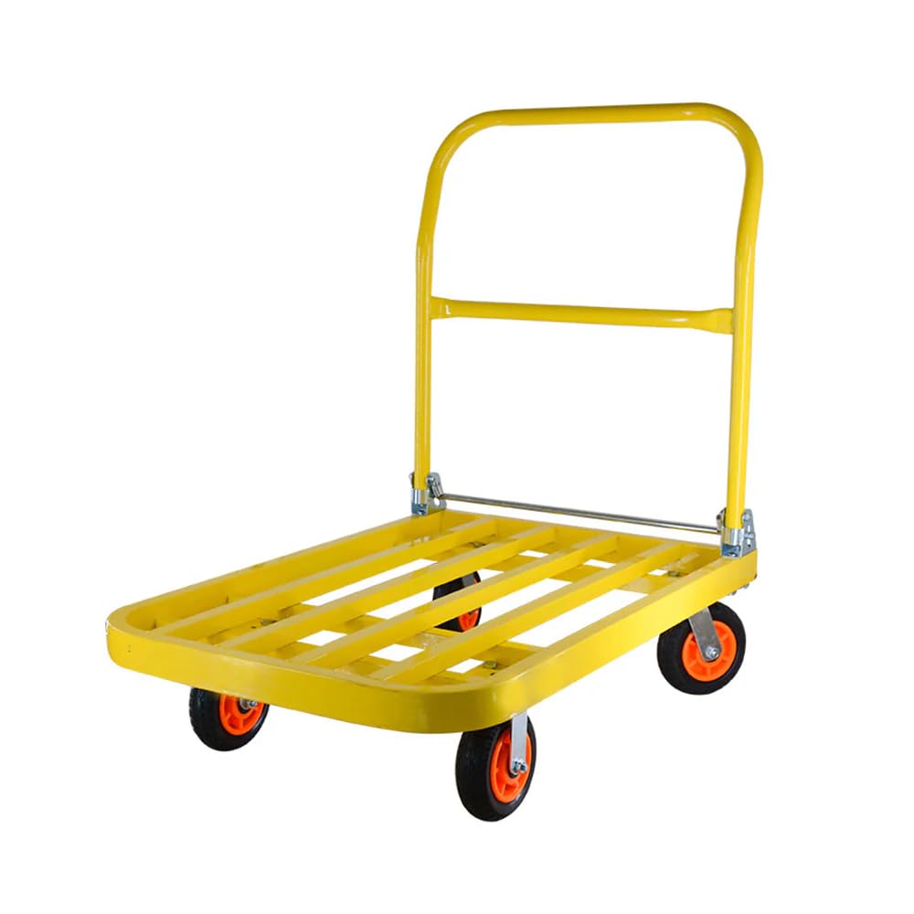 Auroglint-880 lbs. Capacity Steel Push Hand Truck Heavy-Duty Dolly Folding Foldable Moving Warehouse Platform Cart in Yellow