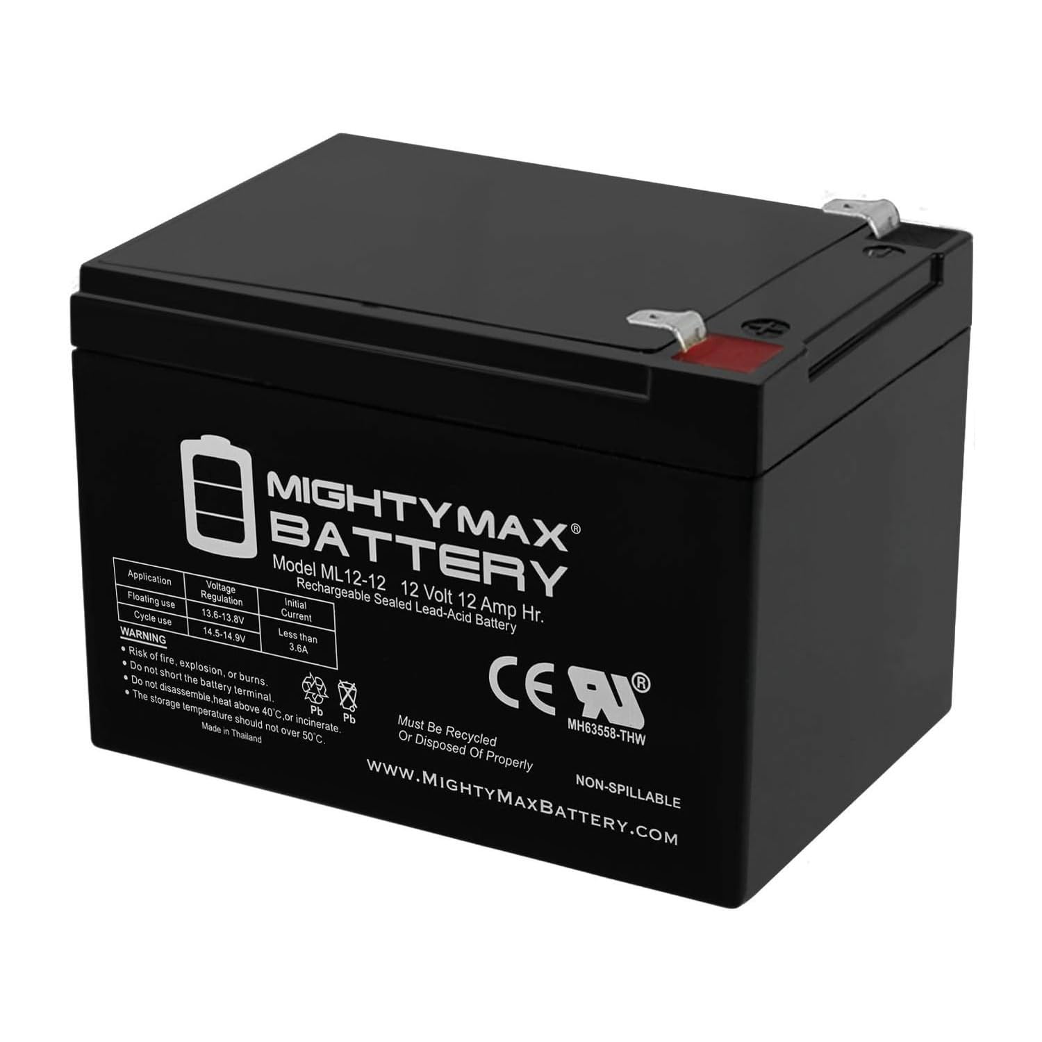 Mighty Max Battery ML12-12 - 12V 12AH F2 UPS Backup Battery Replaces Vision HP12-65W, HP 12-65W